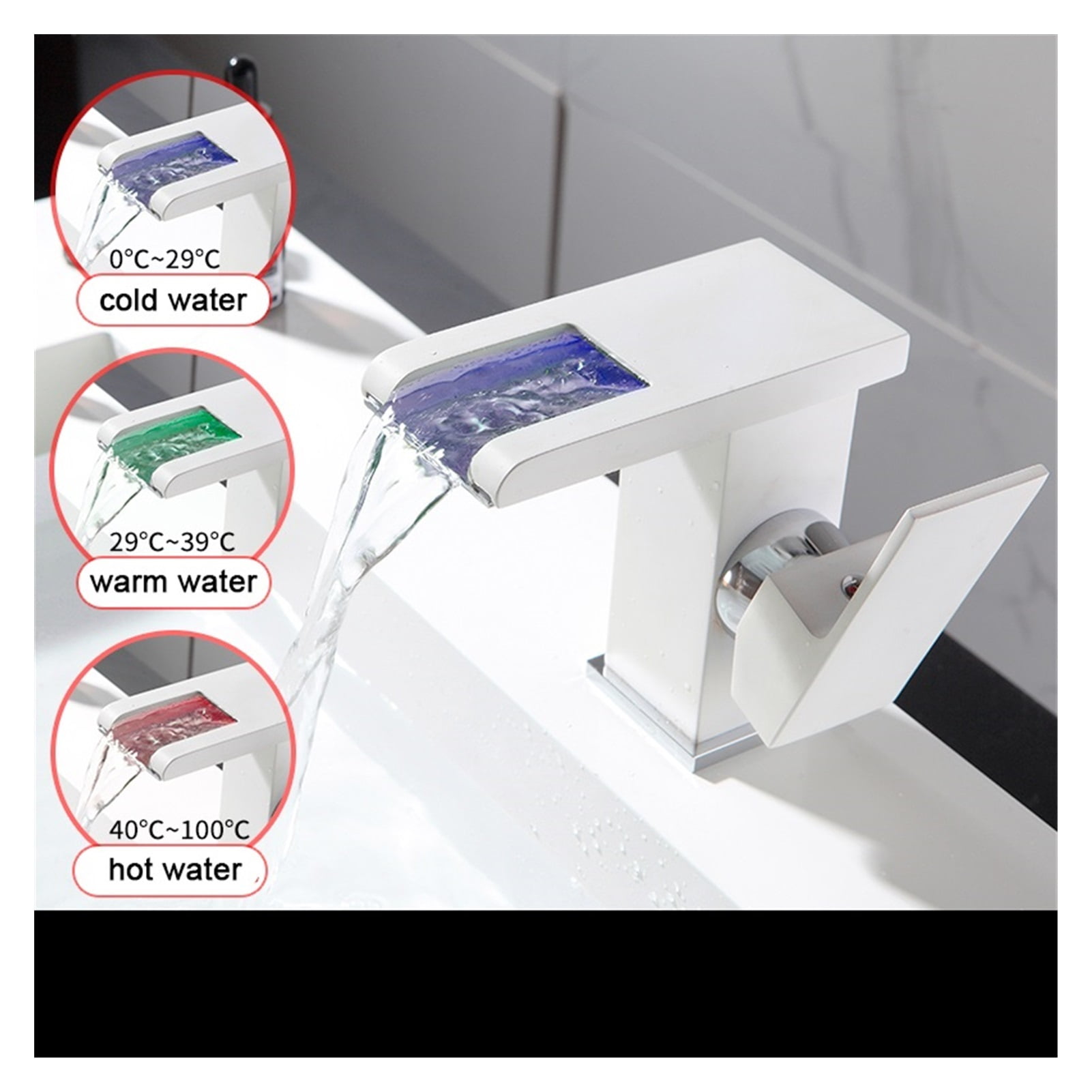 LED Matte Black Bathroom Sink Faucet Three Colors Change With ...