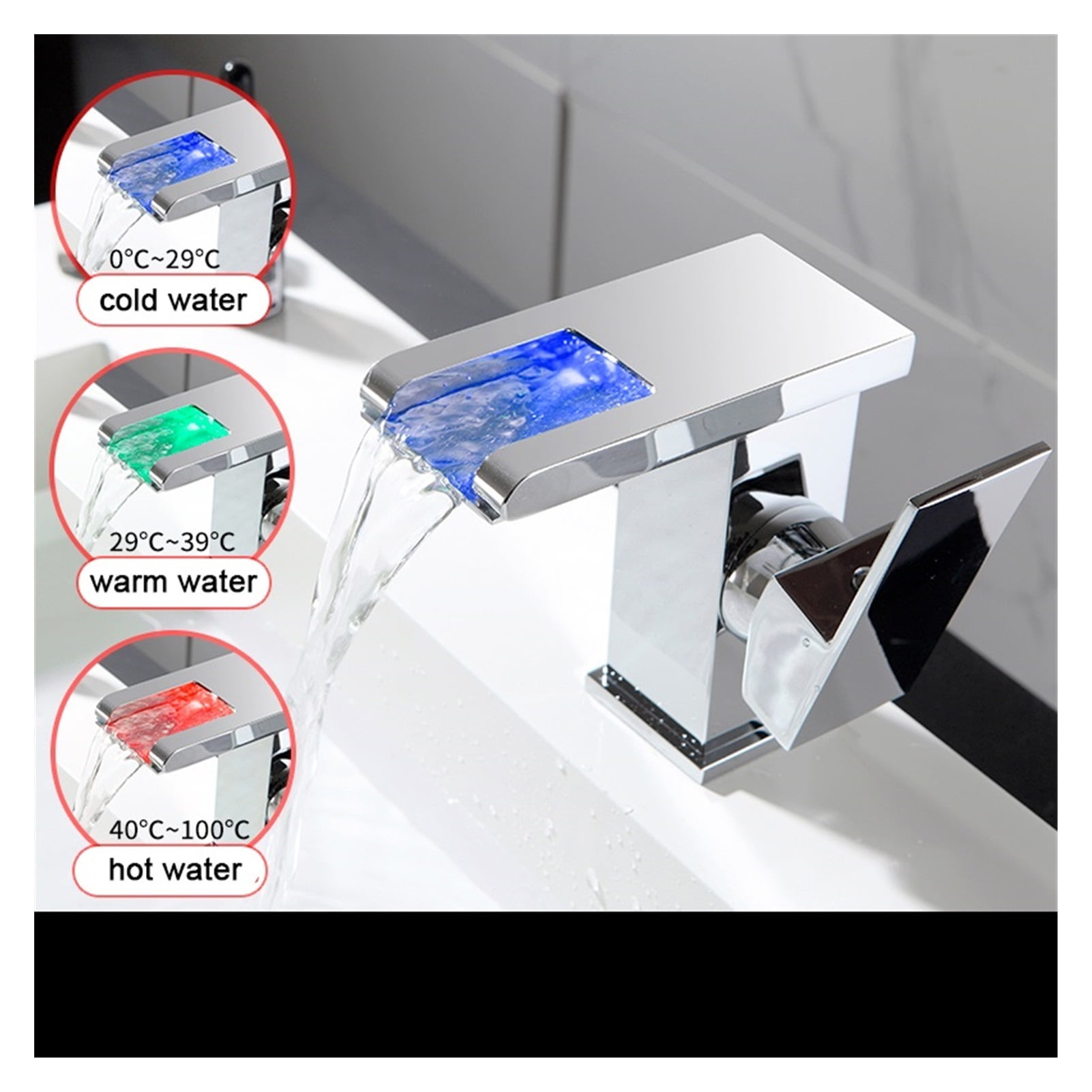 LED Matte Black Bathroom Sink Faucet Three Colors Change With ...