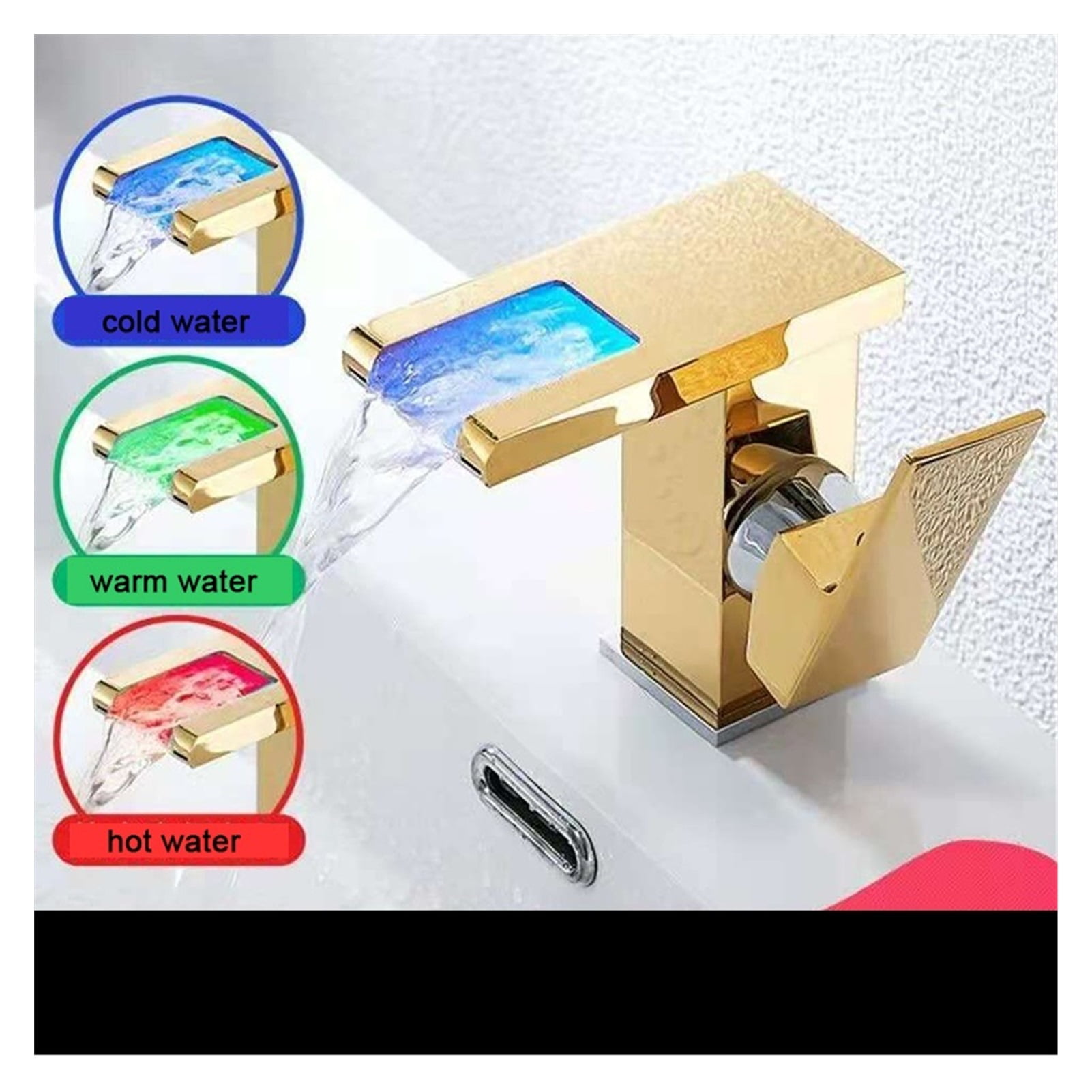 LED Matte Black Bathroom Sink Faucet Three Colors Change With ...