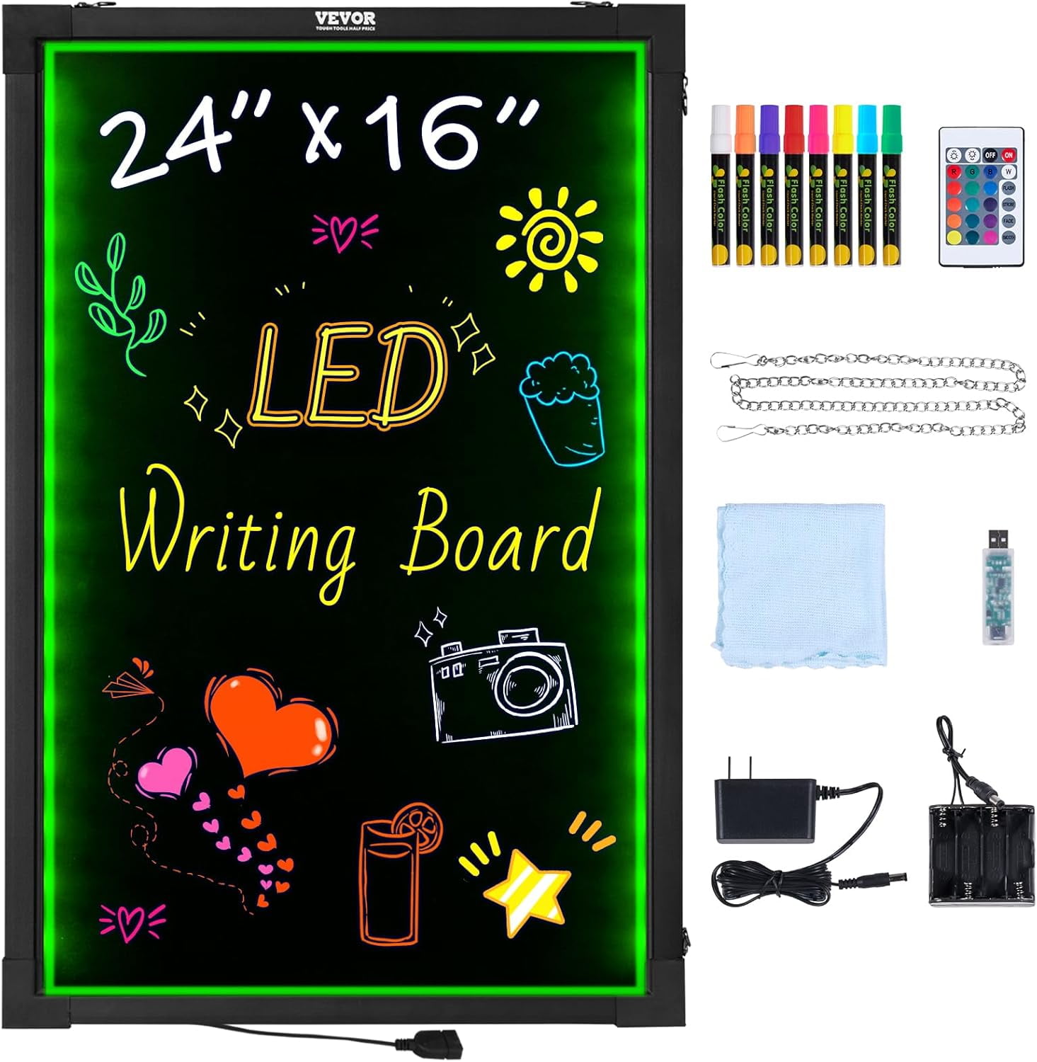 LED Message Writing Board, 24"x16" Illuminated Erasable Lighted ...
