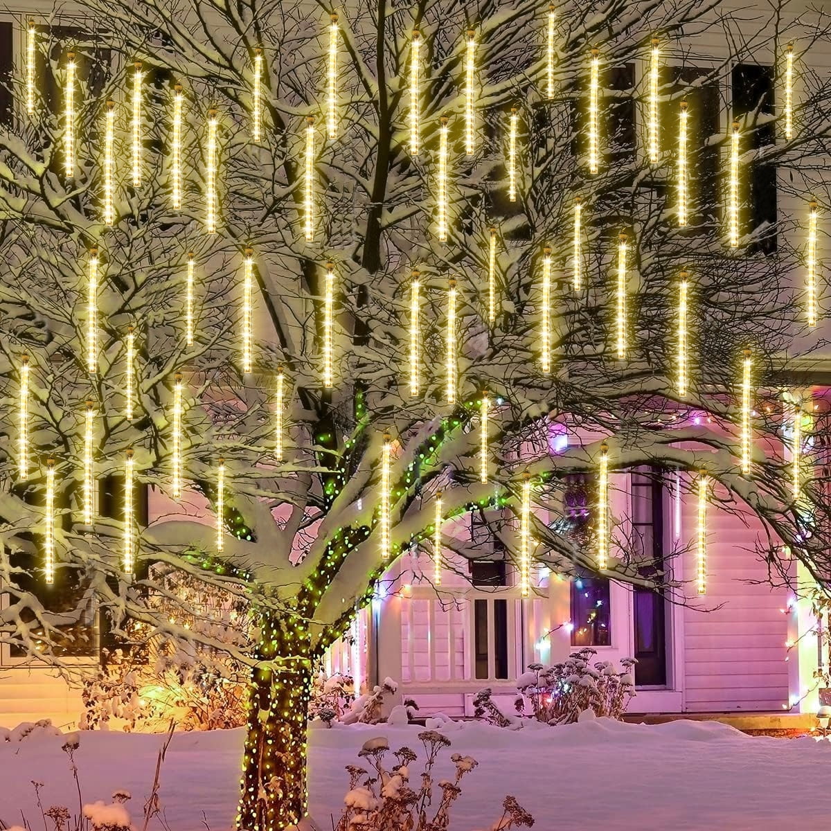 LED Meteor Shower Lights, 11.8 inch 10 Tubes 360 LED Falling Rain Drop ...