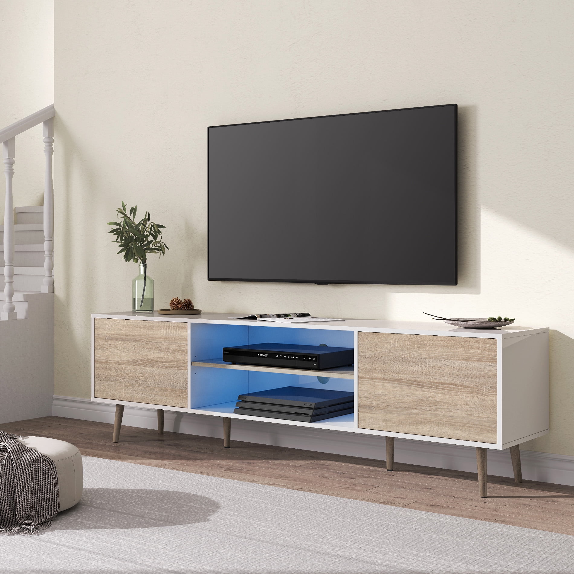 Free Shipping! FITUEYES LED Modern TV Stand for 75 Inch Screen, Wood ...