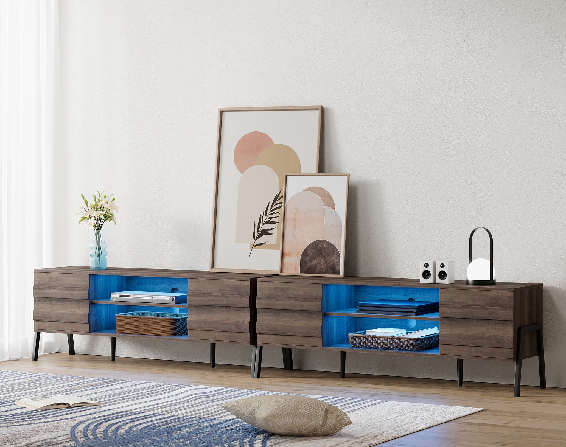 LED Mid-Century TV Stand for TVs up to 100 Inch, Modern Entertainment ...