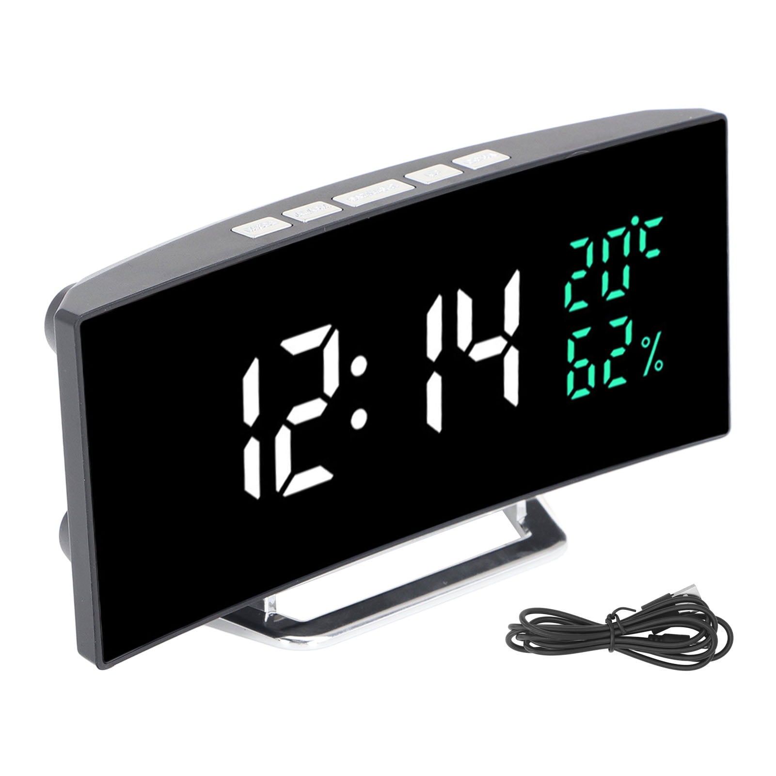 LED Mirror Alarm Clock Curved Screen 12 24 Hour Temperature Humidity ...