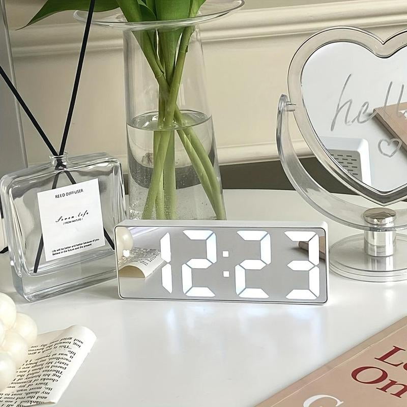 LED Mirror Alarm Clock with Sound Control – Battery-Powered Digital ...