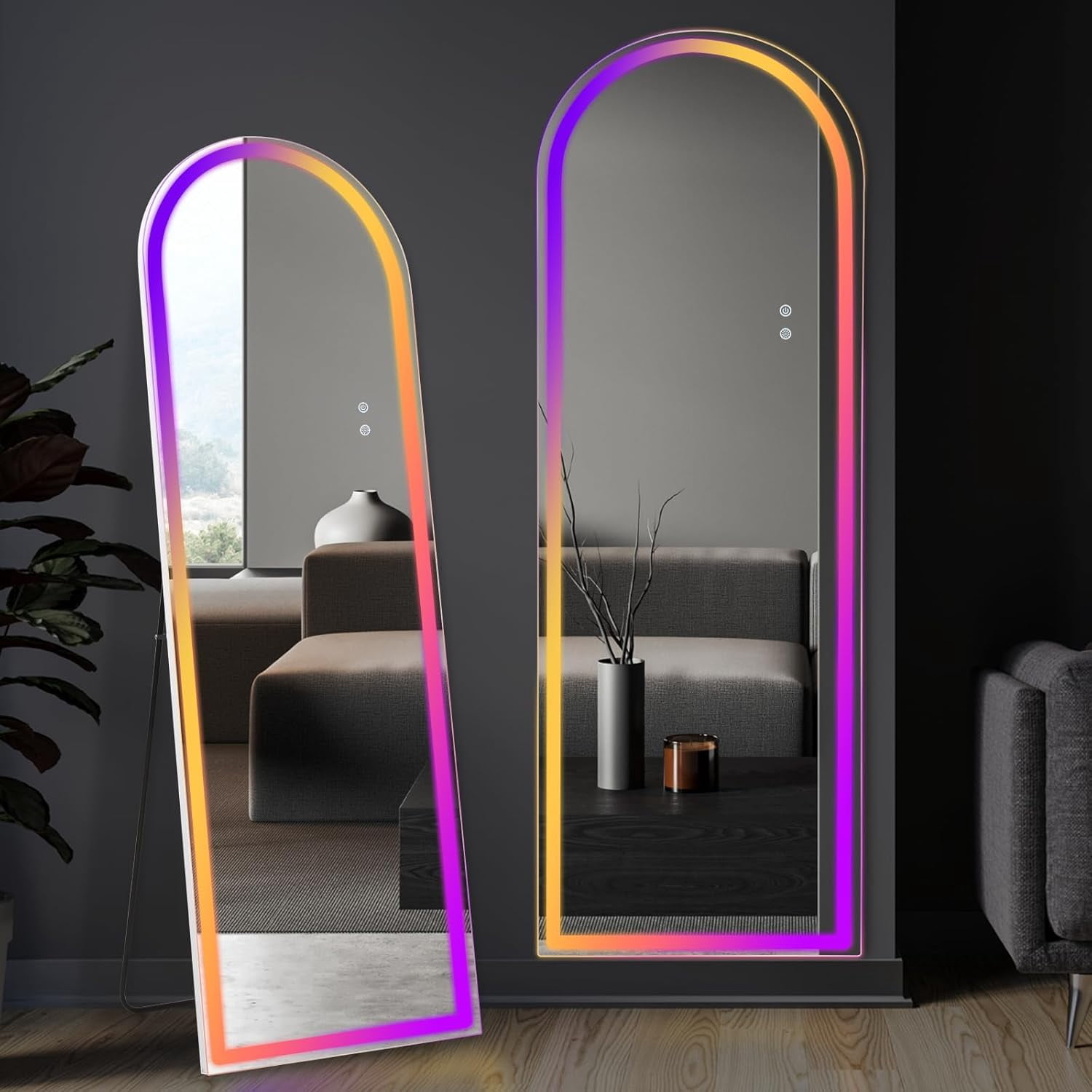 LED Mirror Arch Full Length Mirror RGB Floor Mirror 7 Color Lights Free ...