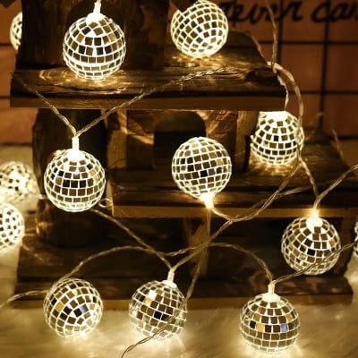 LED Mirror Ball Light String Diameter 4cm Ballroom Decorative Lights ...