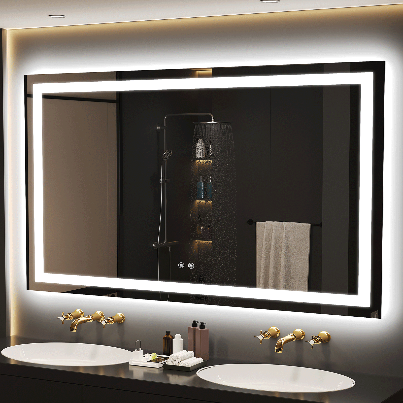 Holaki 60x28 LED Bathroom Mirror with Front and Backlit, Stepless ...