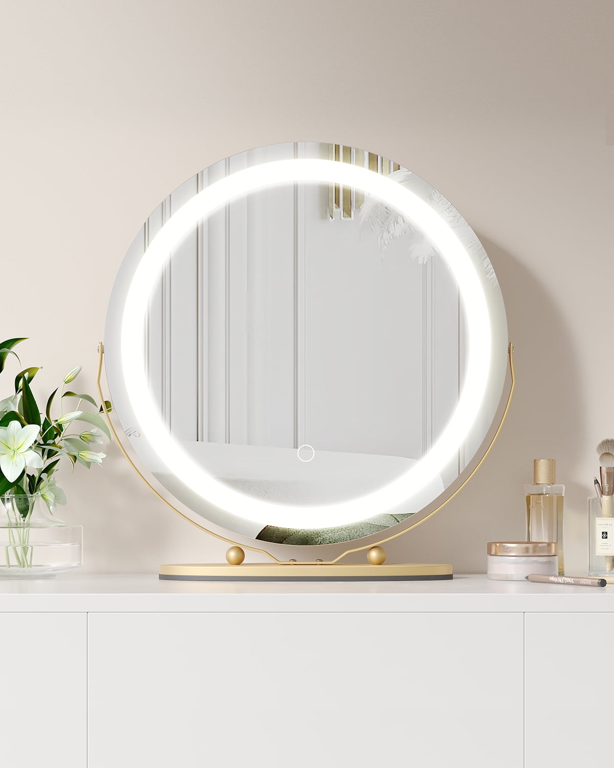 LED Mirror for Bathroom,Touch Control LED Mirror,3 Light Modes 360 ...