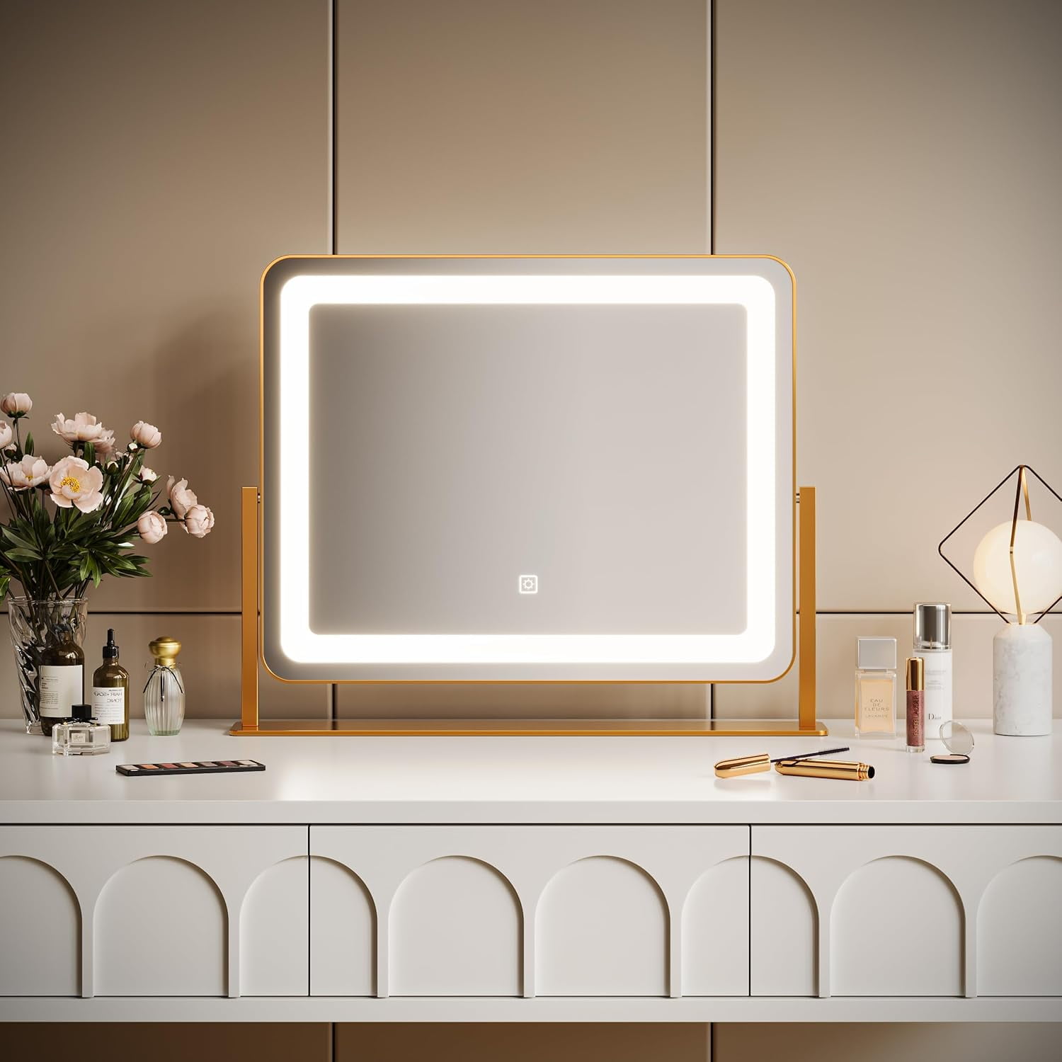LED Mirror for Bathroom,Touch Control LED Mirror,3 Light Modes 360 ...