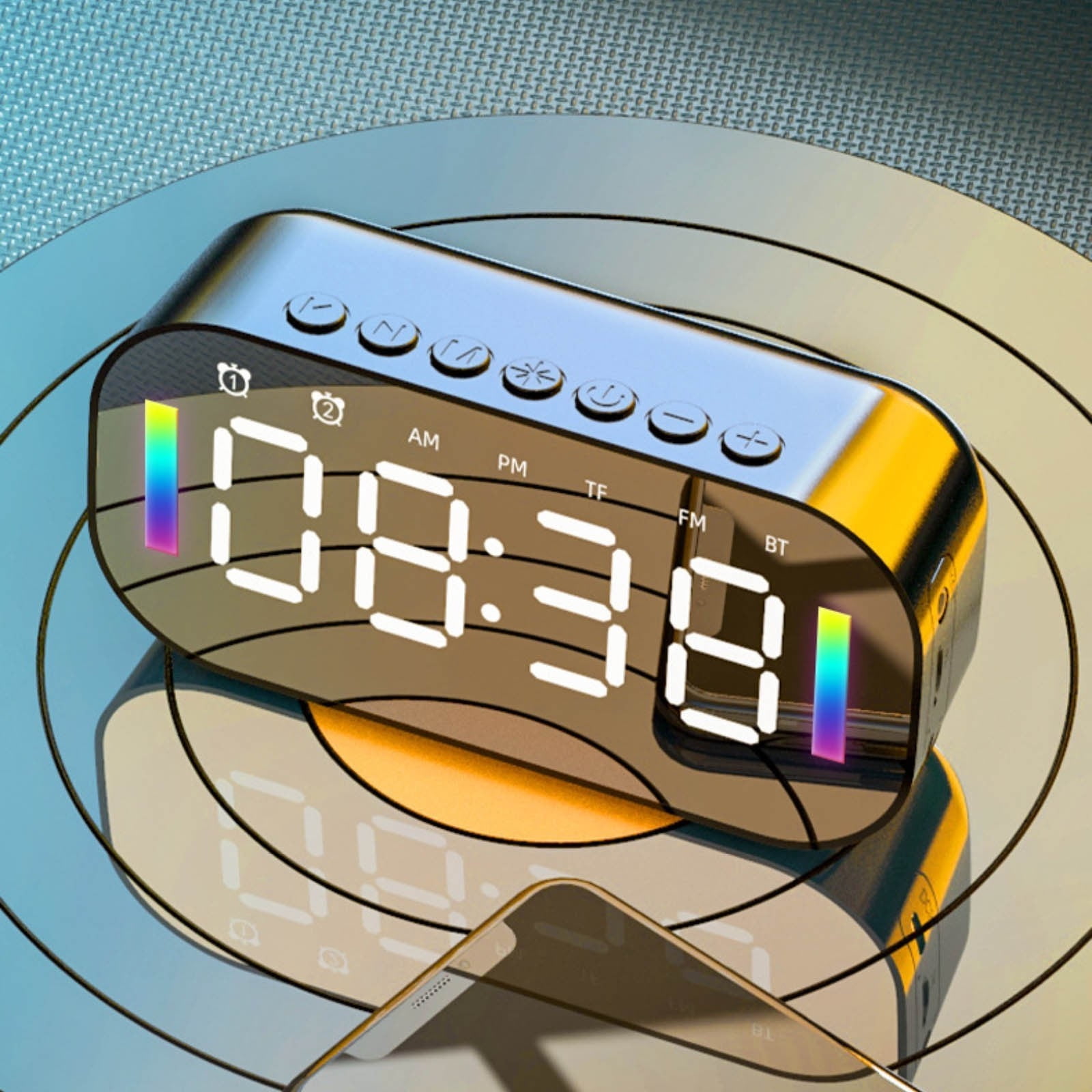 LED Mirror Digital Alarm Clock,Bluetooth Speaker with FM Radio, Dual ...