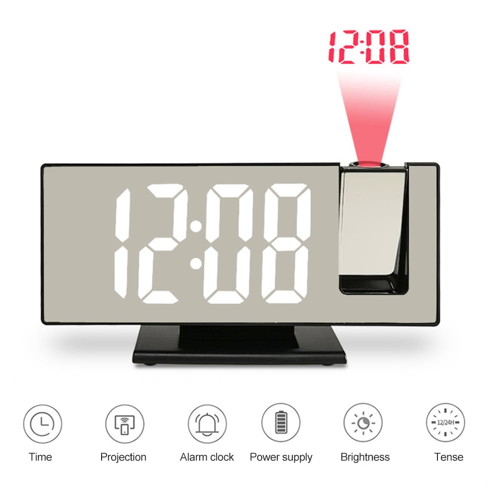 LED Mirror Digital Projection Alarm Clock Table Electronic Clocks ...