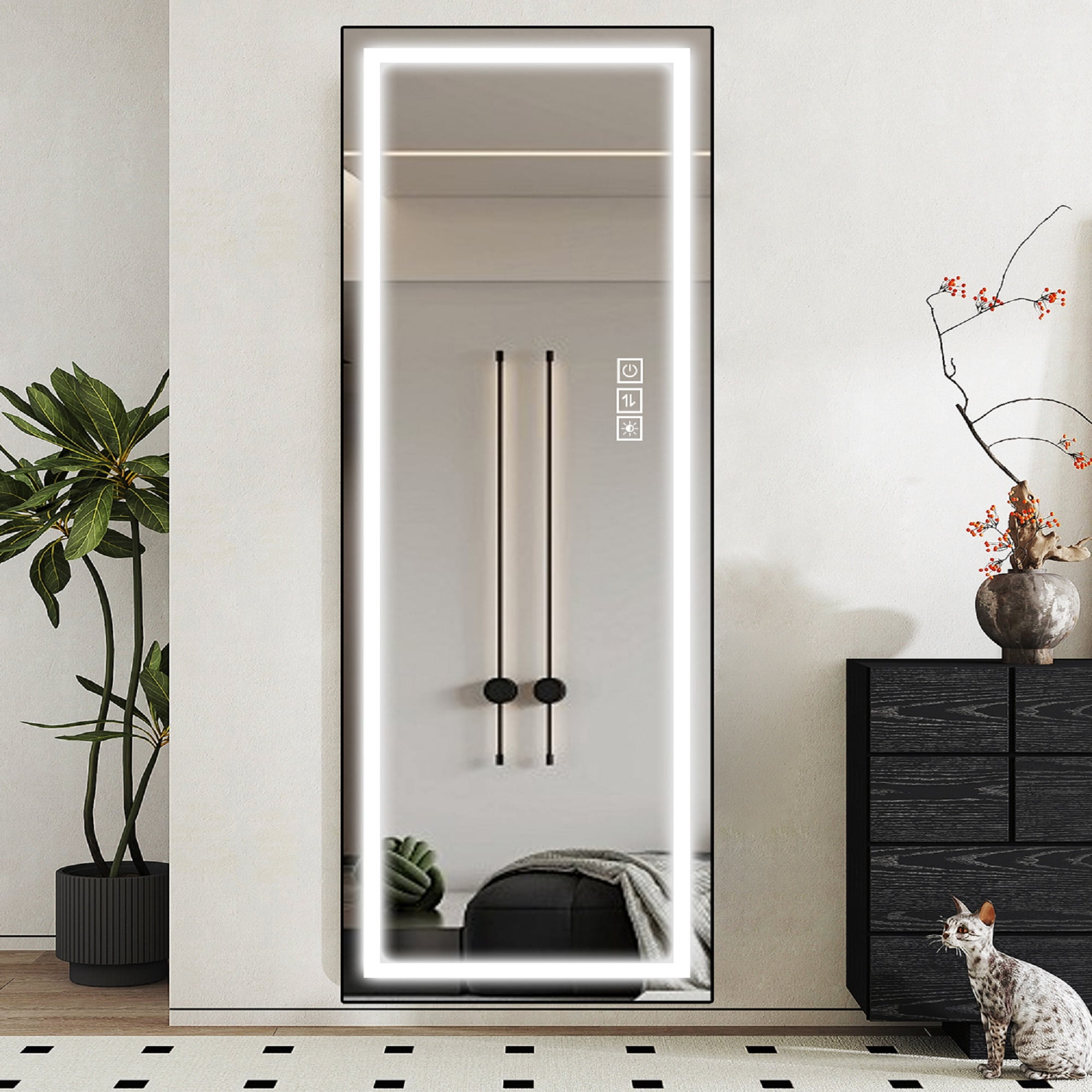 LED Mirror Full Length Mirror with Lights Wide Standing Tall Full Size ...
