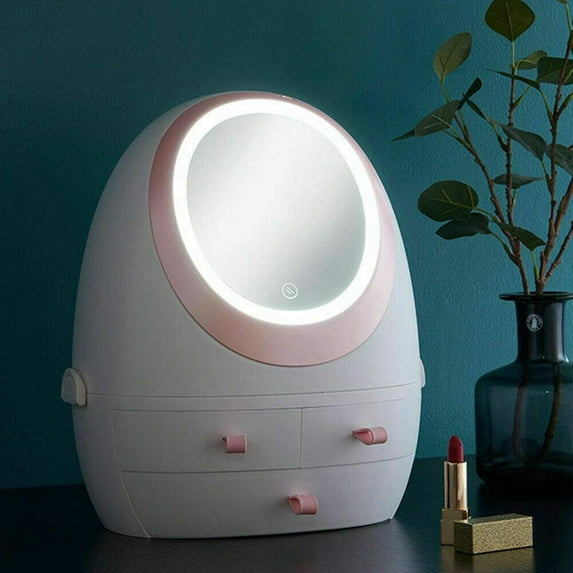 LED Mirror Makeup Organizer Portable Dressing Table Box with Touch ...