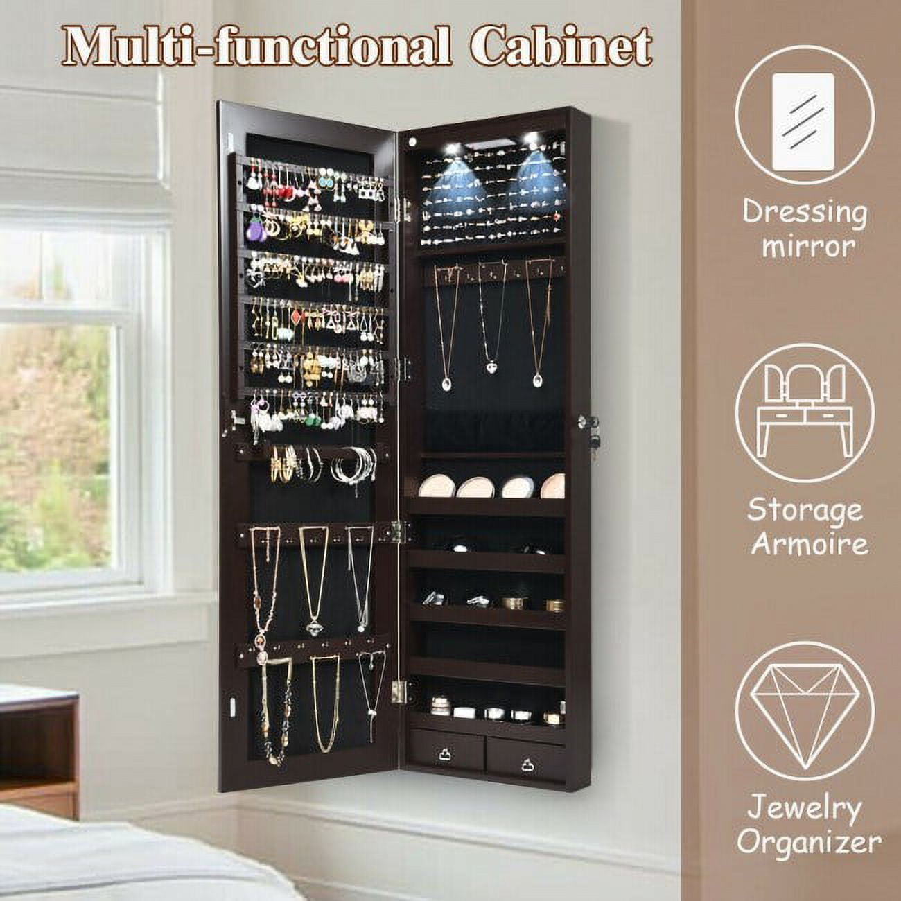 LED Mirrored Jewelry Cabinet - Illuminate Your Collection - Walmart.com
