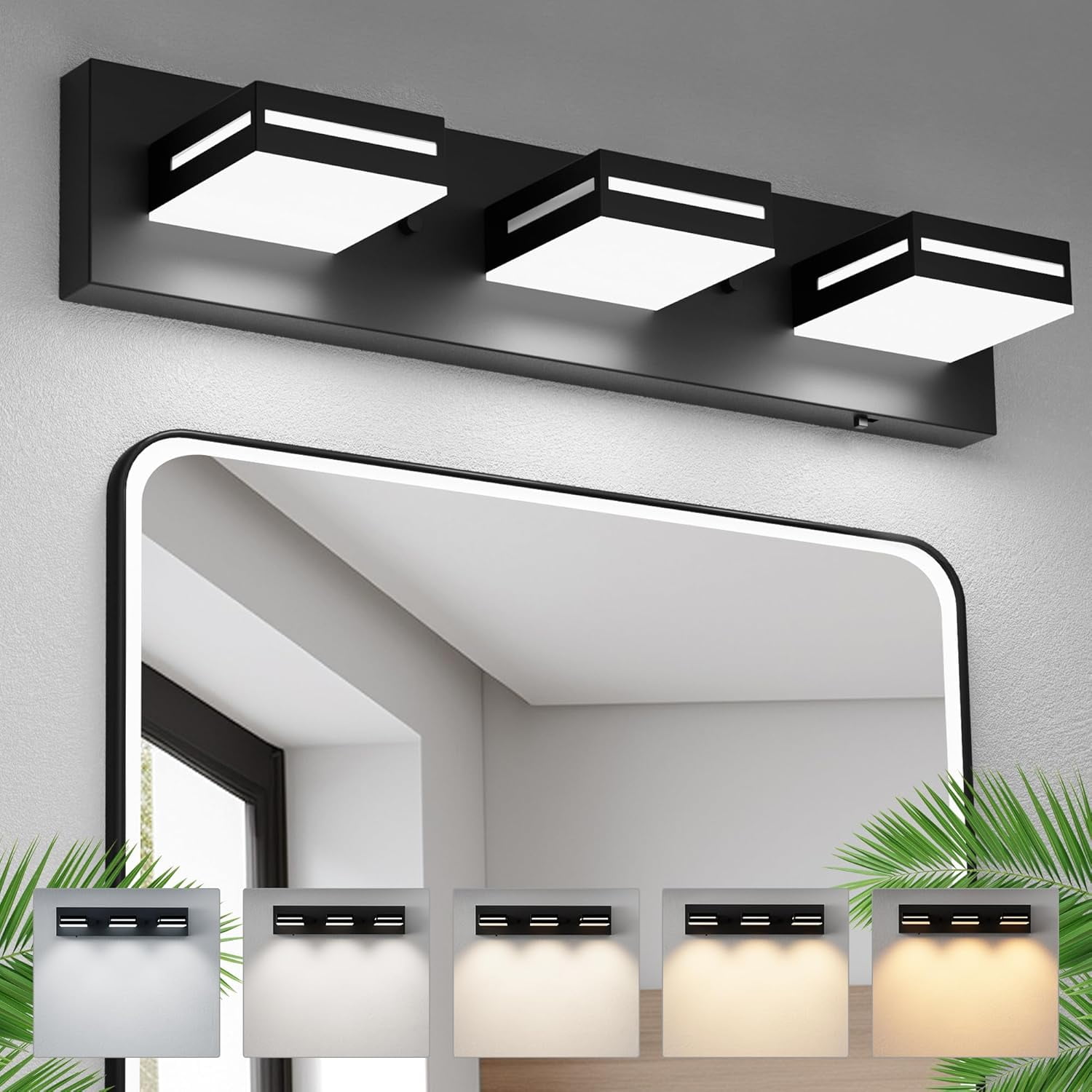 LED Modern Bathroom Vanity Light Fixture, 5CCT 24W 3-Light Bathroom ...