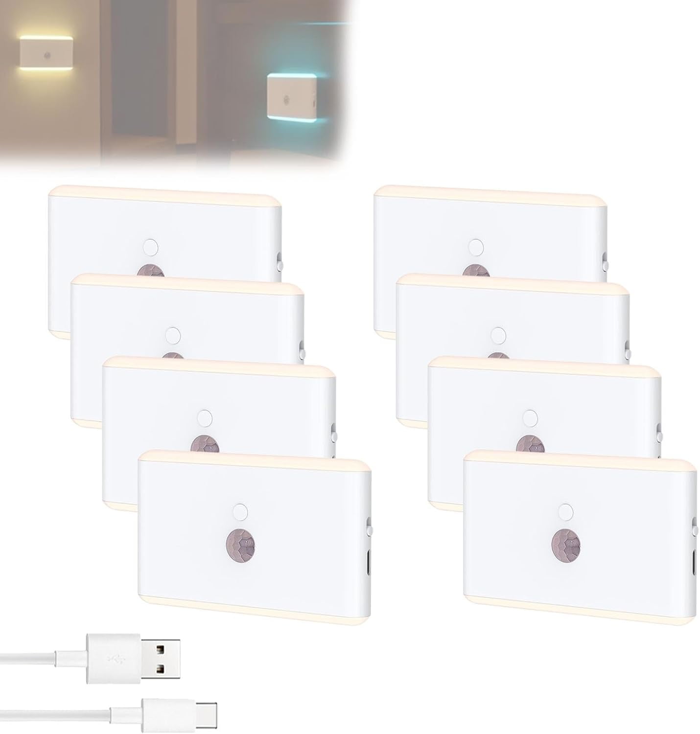 LED Motion Sensor Night Light for Stairs, Rechargeable Stairway Lights ...