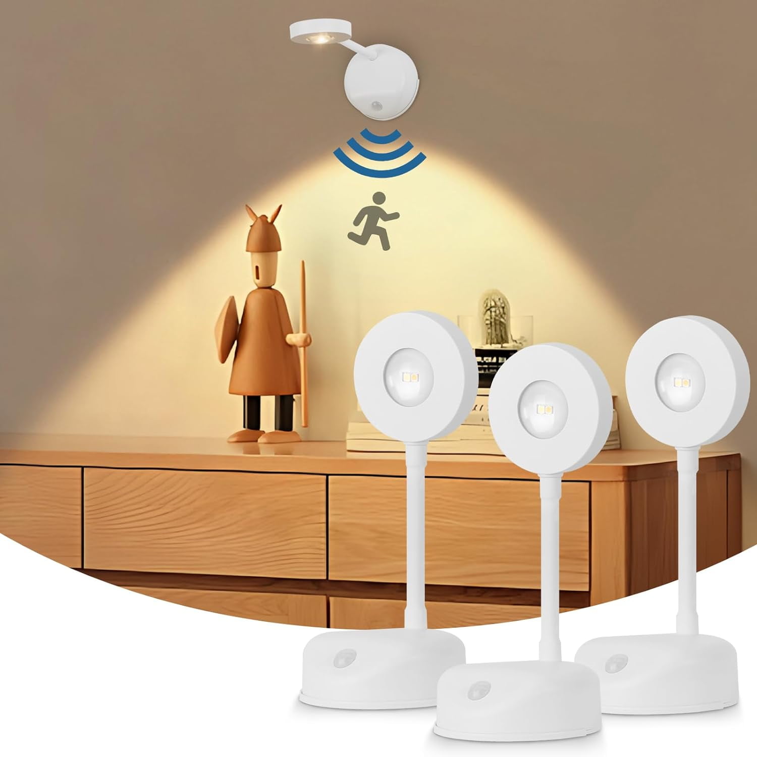 LED Motion Sensor Picture Light,Battery Operated Rechargeable Wall ...