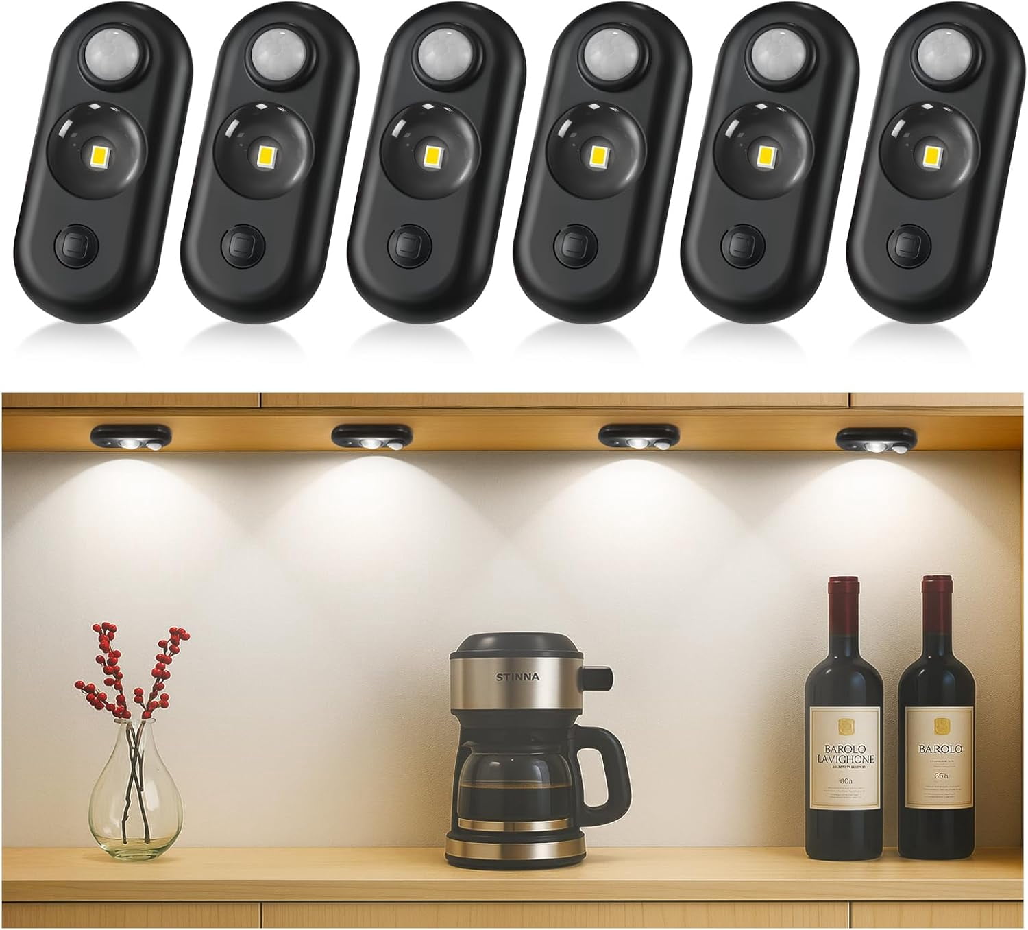 LED Motion Sensor Puck Lights, Small Rechargeable Under Cabinet Light ...