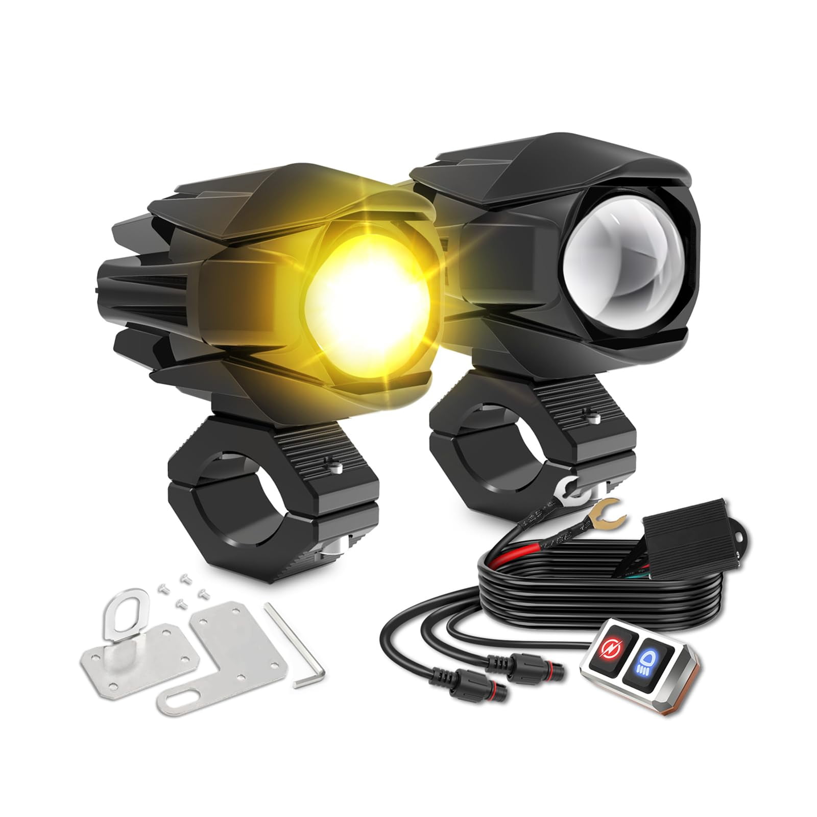 LED Motorcycle Fog Lights 60W 18000LM Driving Auxiliary Lights 7 Modes Amber White Light Combo ...