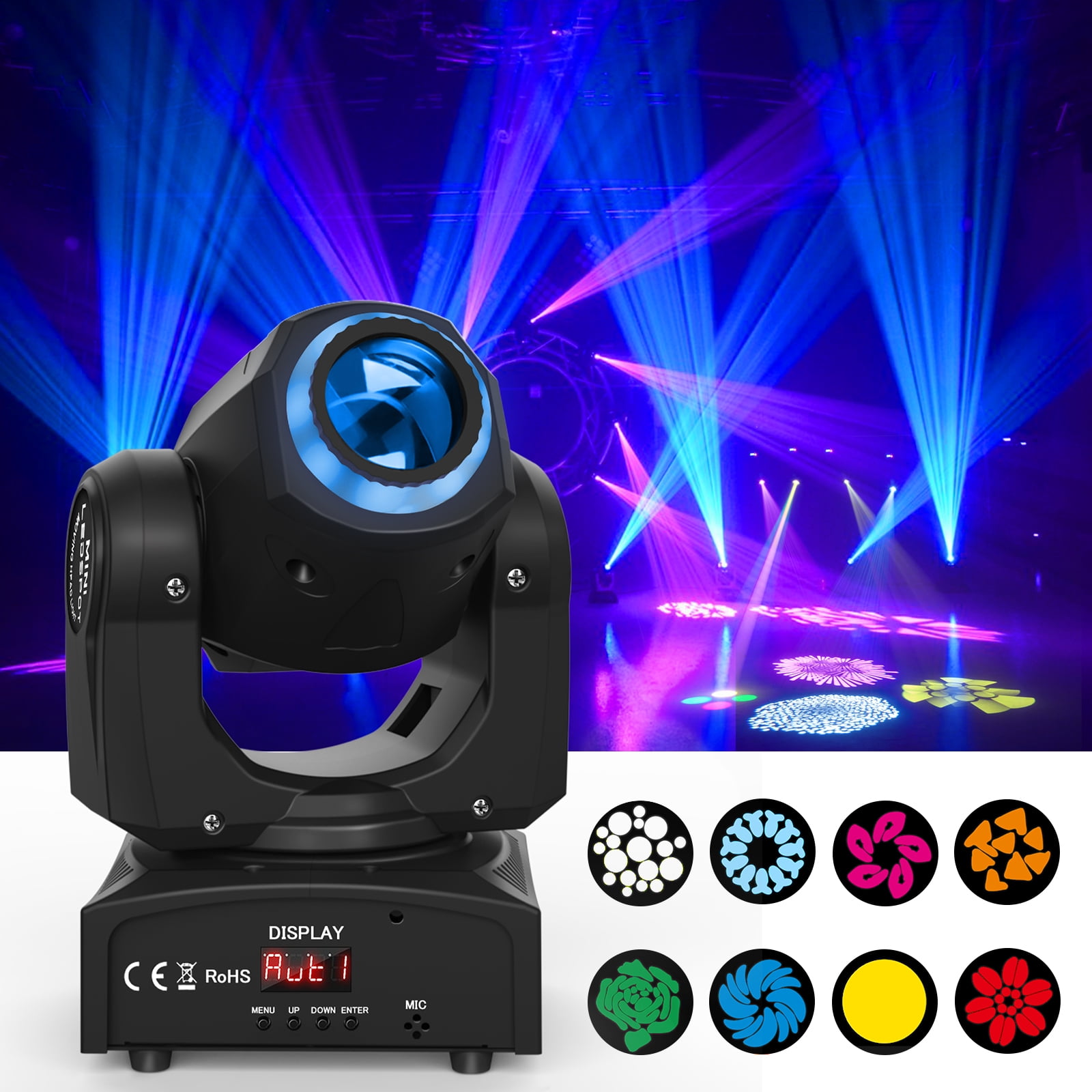 LED Moving Head 50W Stage Lights 8 Beam Patterns RGB Color Mixing Stage ...