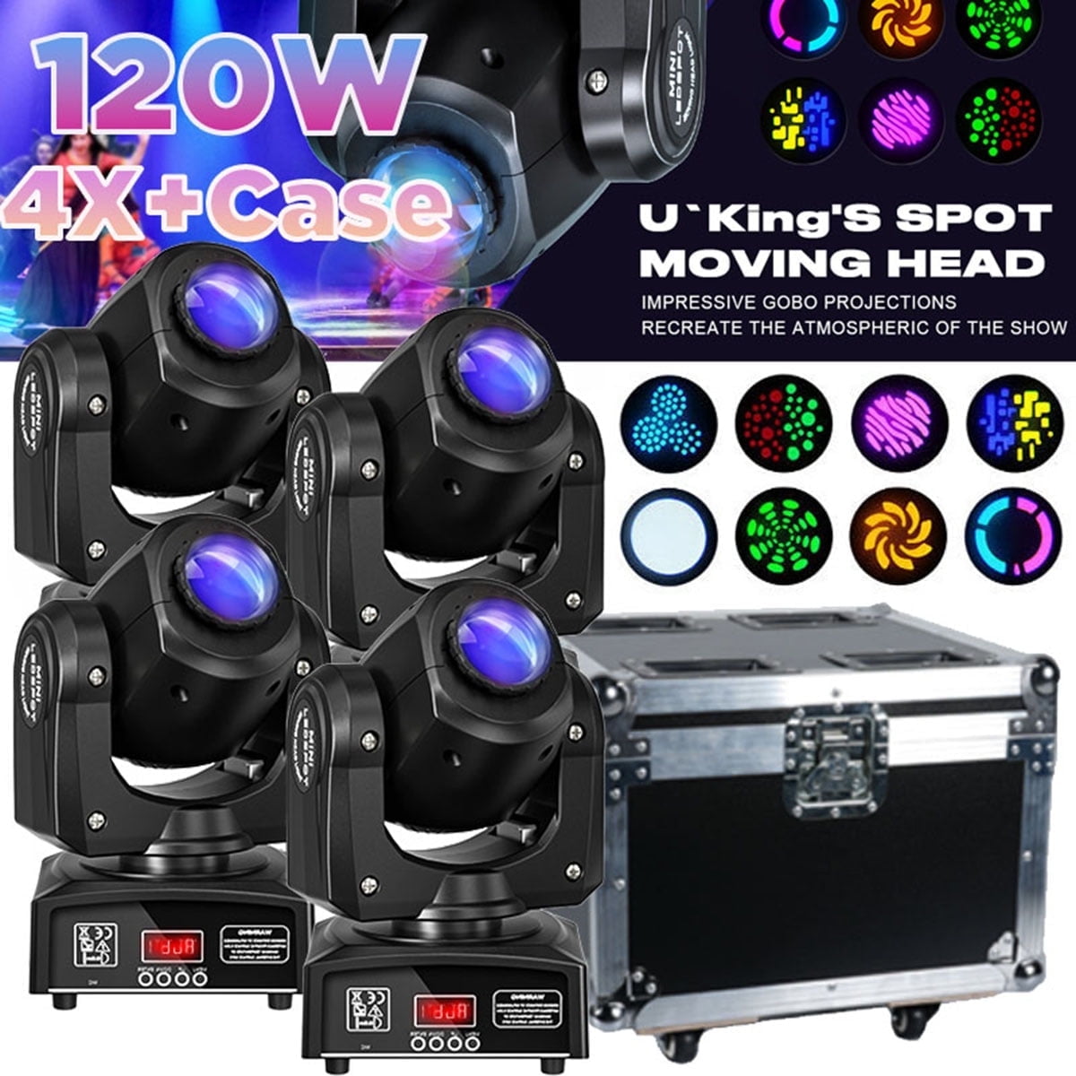 LED Moving Head DJ Lights Beam Stage Lights w/ Case, 2 Pack 8 Gobos 8 ...