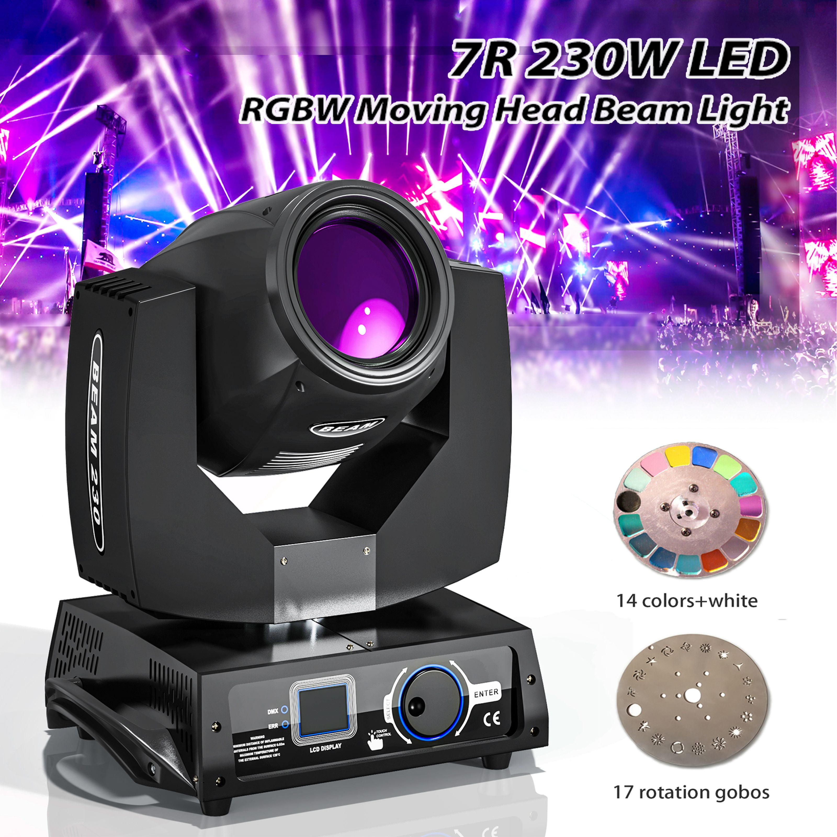 LED Moving Head Light 7R 230W Beam Effect 17 Gobos 14 Colours 8 Prism ...