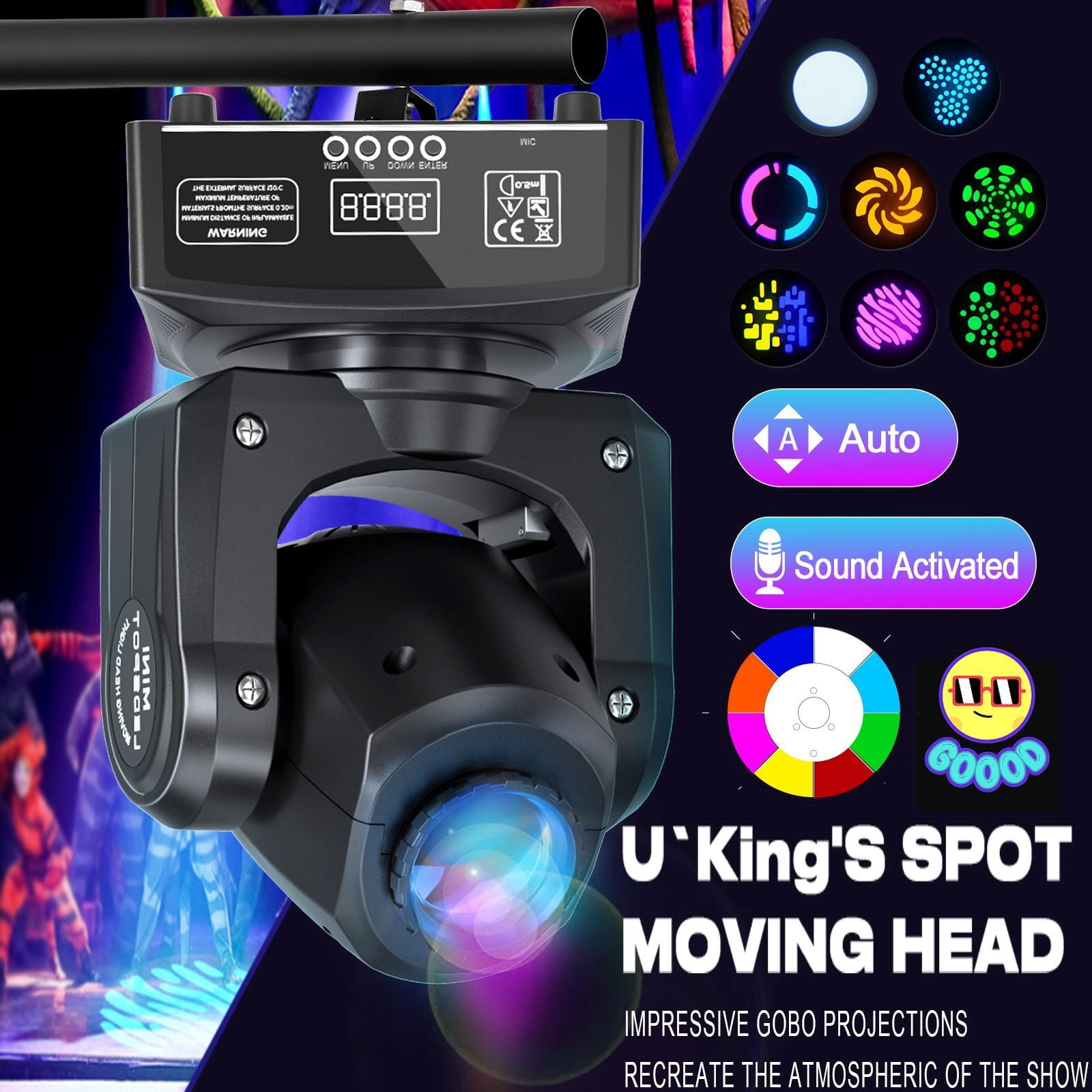 LED Moving Head Light RGBW 8Pattern Gobo Beam Stage DJ Disco Show DMX ...