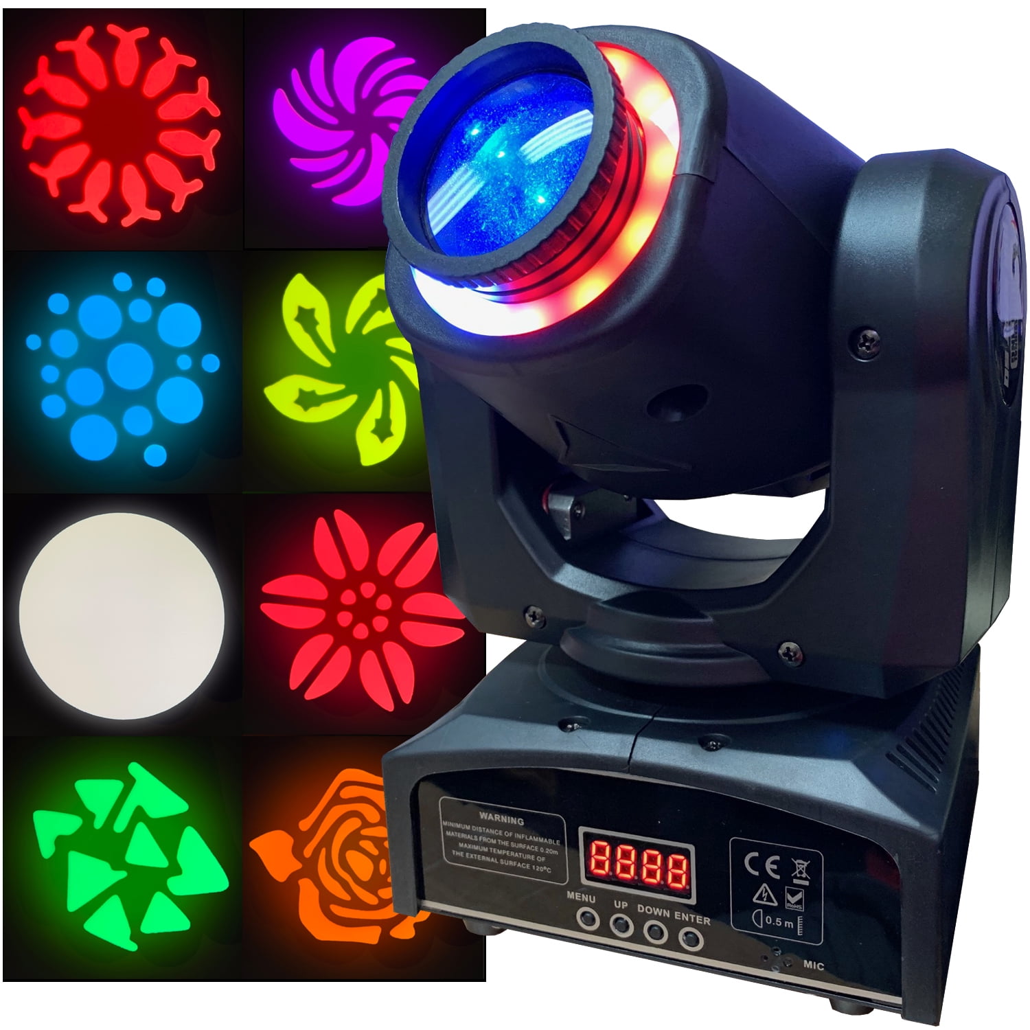 LED Moving Head Spot - Bright, Lightweight, 60 Watt, 8 Gobos, 8 Colors ...