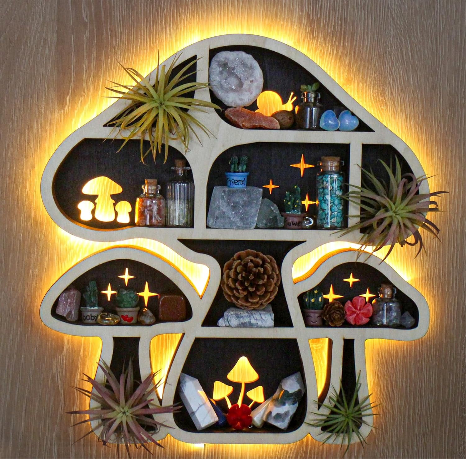 LED Mushroom Decor Cute Mushroom Floating Shelves, Crystal Shelf ...