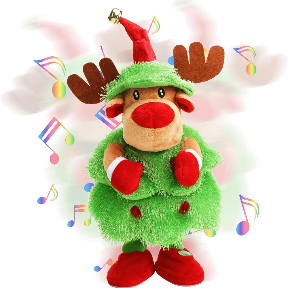 LED Musical Christmas Tree Reindeer Stuffed Animal Repeat What Your Say ...