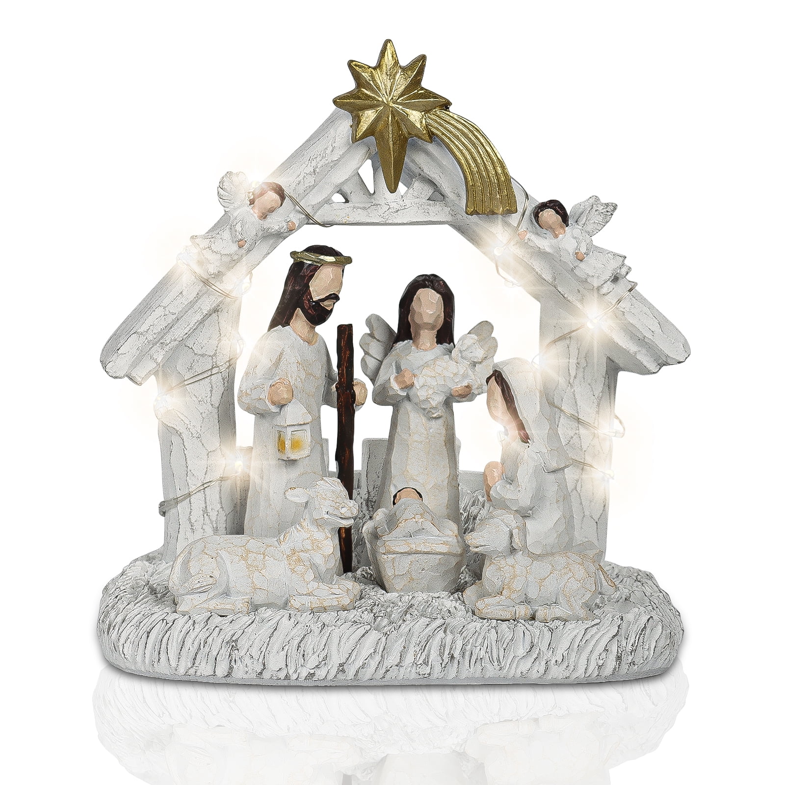 LED Nativity Set with Manger and String Lights- Indoor Nativity Scene ...