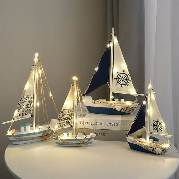 LED Nautical Sailboat Ornament Mediterranean Sailboat Decor Wooden ...