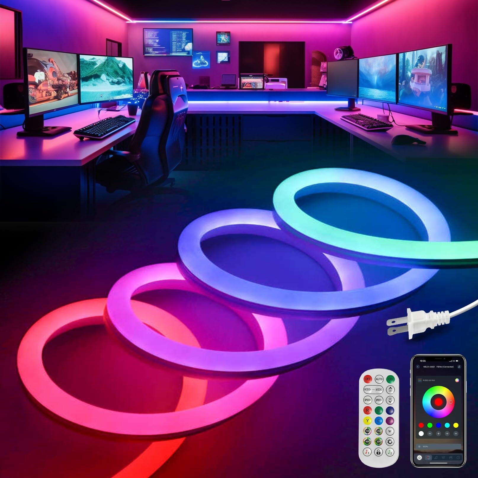 LED Neon Lights, IC+RGB 16.4FT Rope Lights, Controllable by App/Remote ...