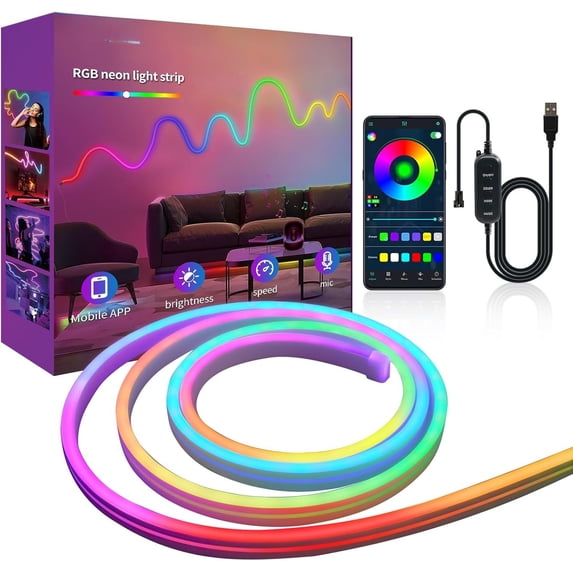LED Neon Rope Light, 9.84FT RGB LED Strip Light APP Control, Button ...