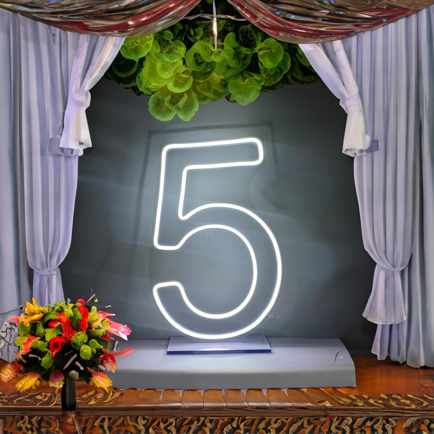 LED Neon Signs Number 5 Party Decor Neon Lights USB Plus Battery Case ...