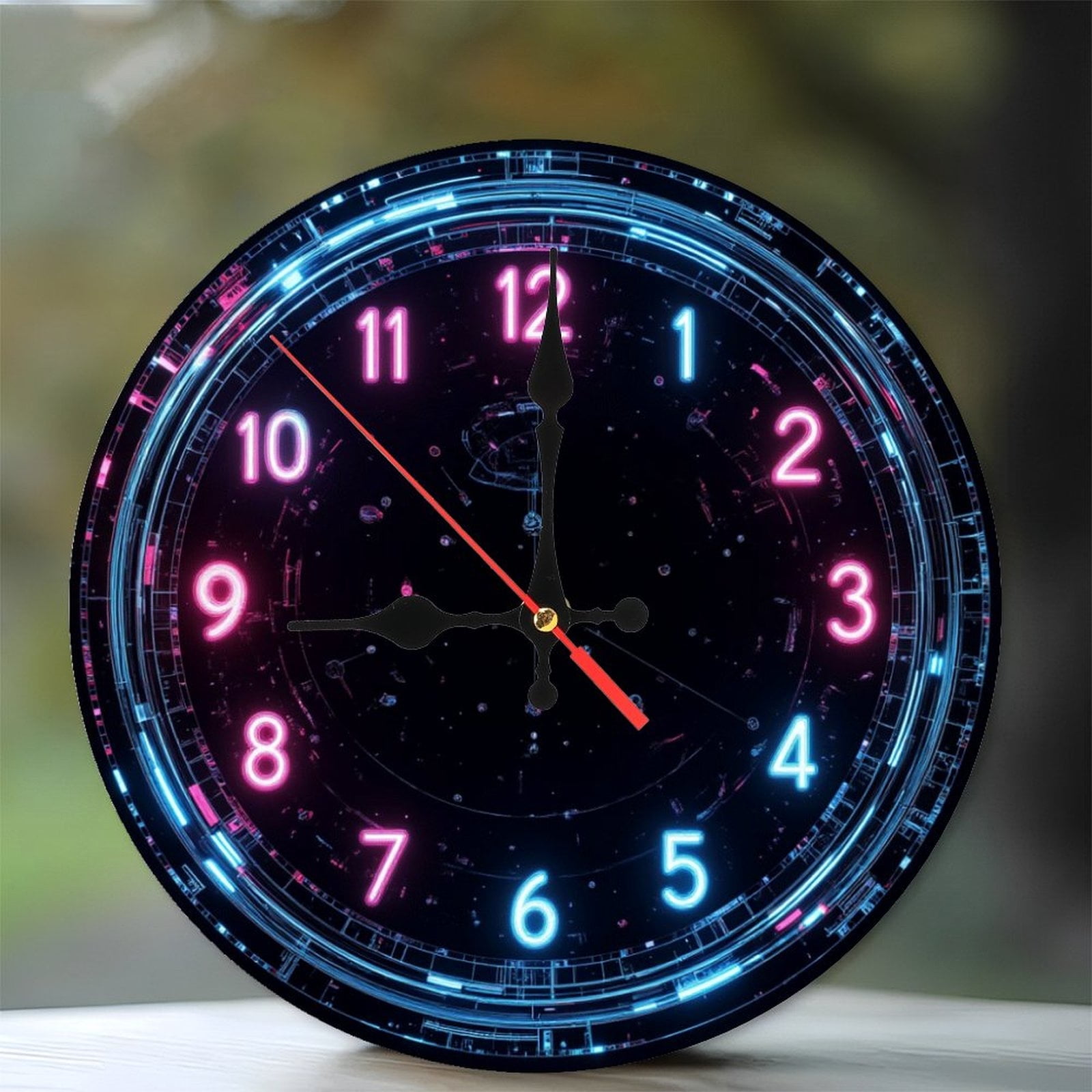 LED Neon Wall Clock for Home Decor And Timekeeping 12-Inch Silent Wooden Wall Clock, Battery ...