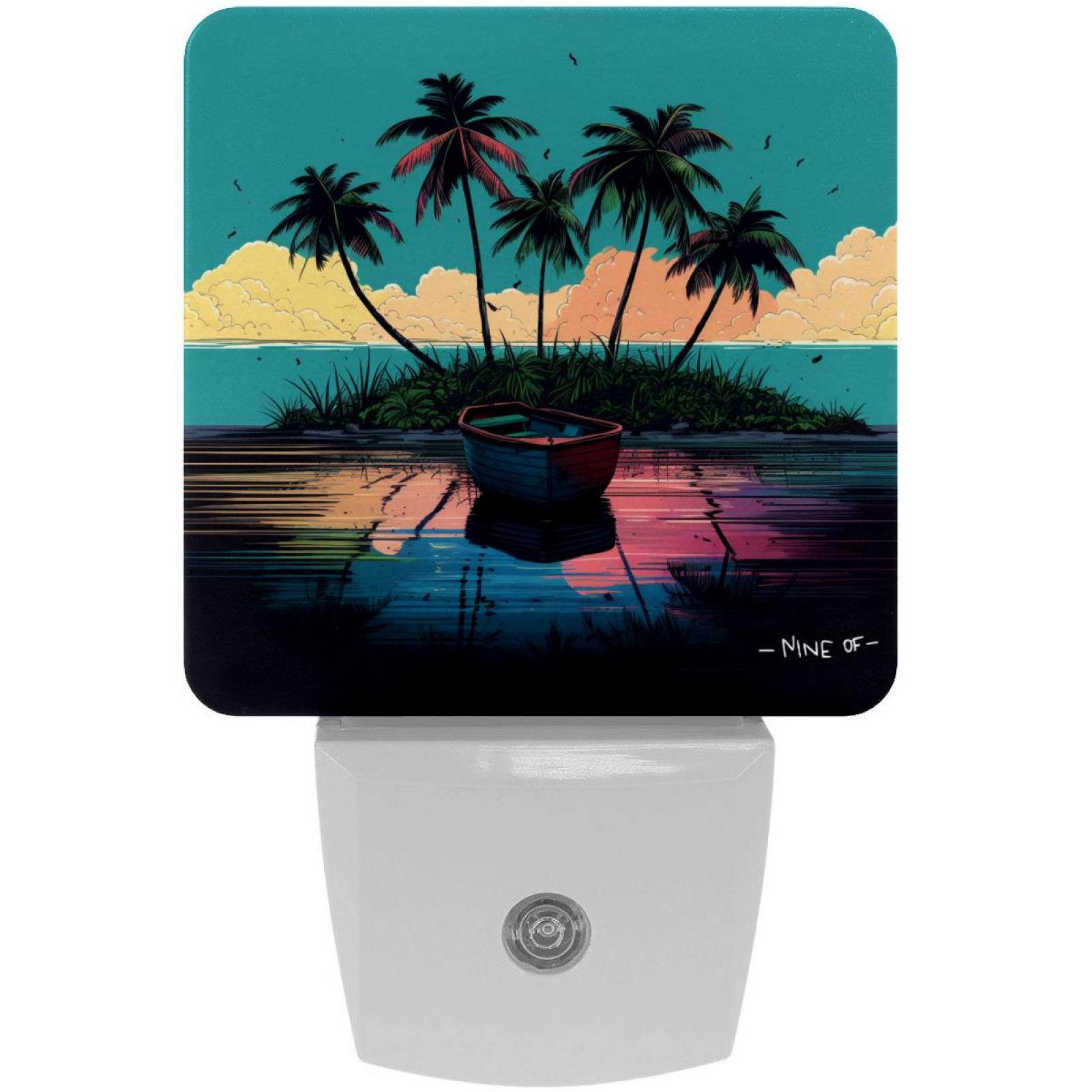 LED Night Light Palm Tree Sky Green Lamp with Smart Sensor Dusk to Dawn ...