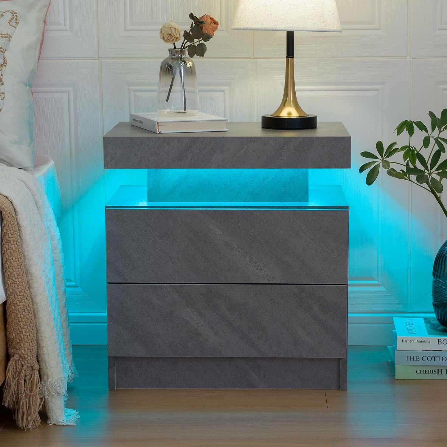 LED Night Stand Bedside Table with LED Light Nightstands for Bedroom ...