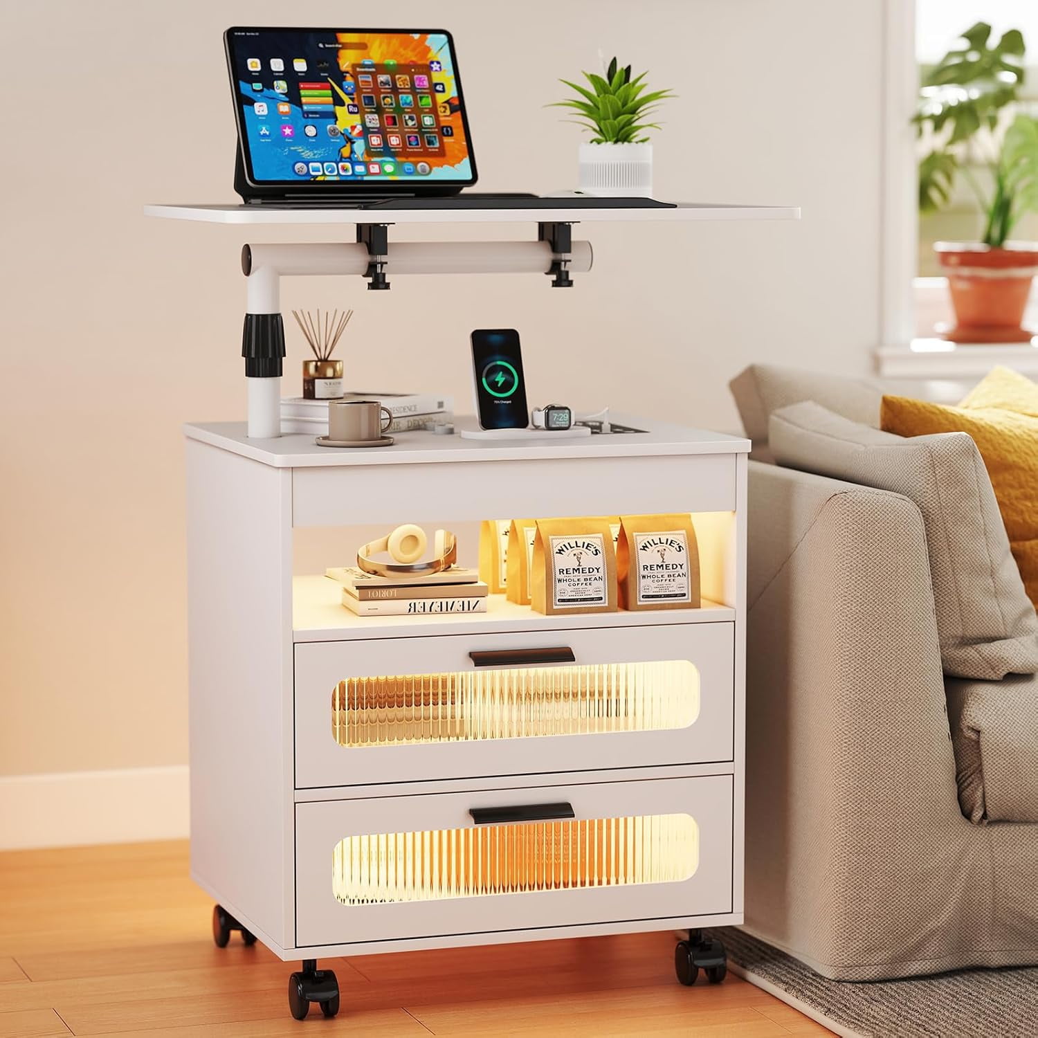LED Night Stand with Charging Station, Smart Nightstand wiht Human Body ...