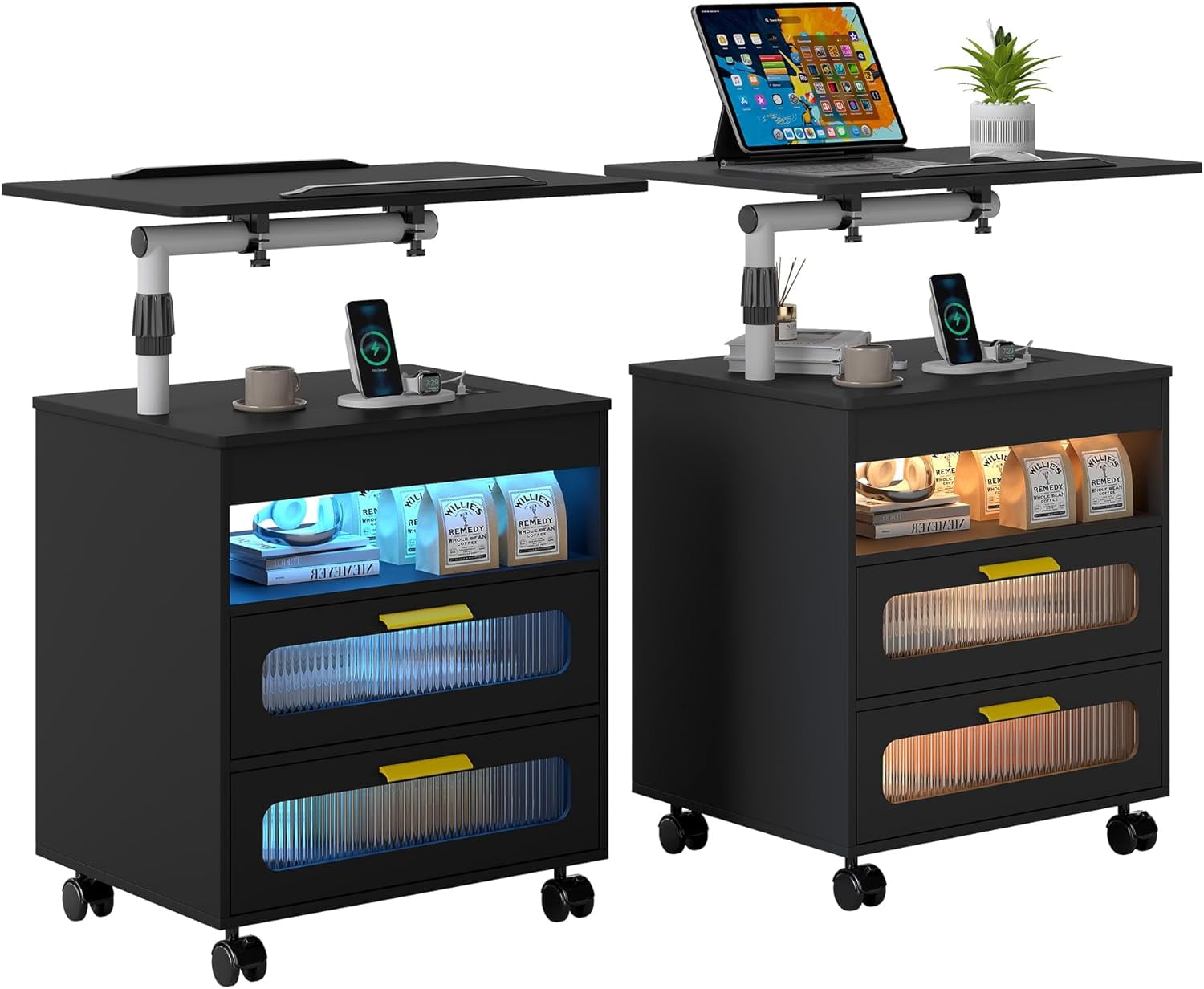 LED Night Stand Set 2 with Charging Station, Smart Nightstand wiht ...