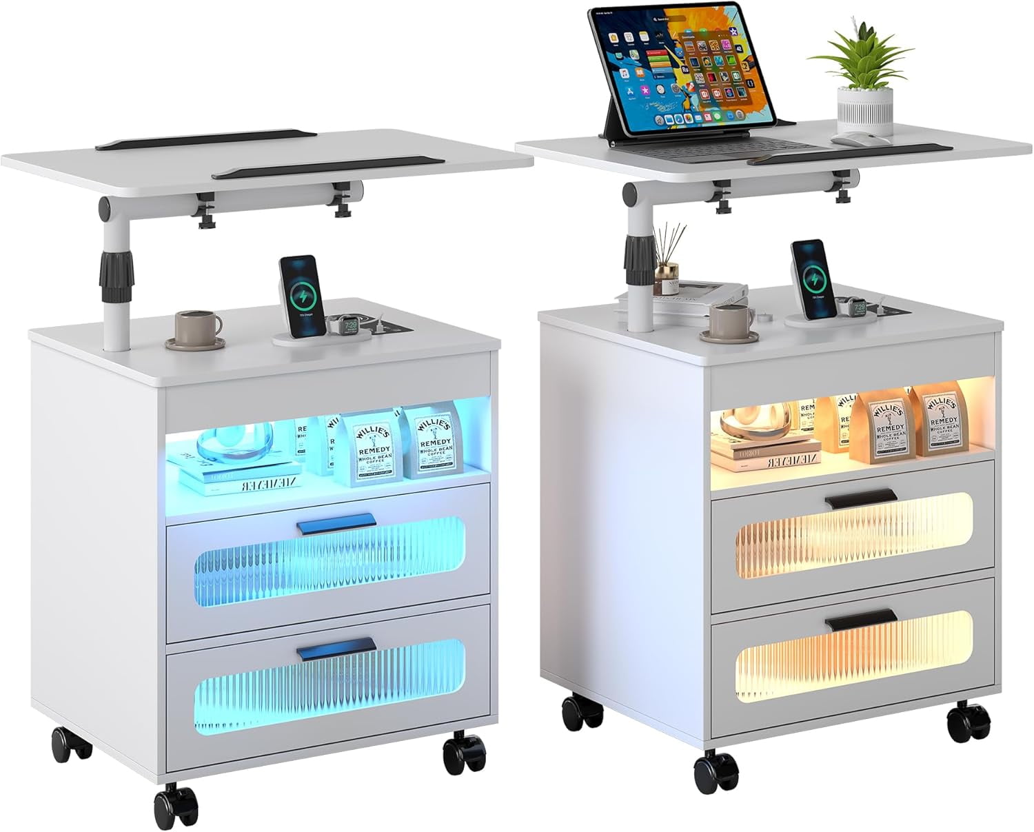 LED Night Stand Set 2 with Charging Station, Smart Nightstand wiht ...
