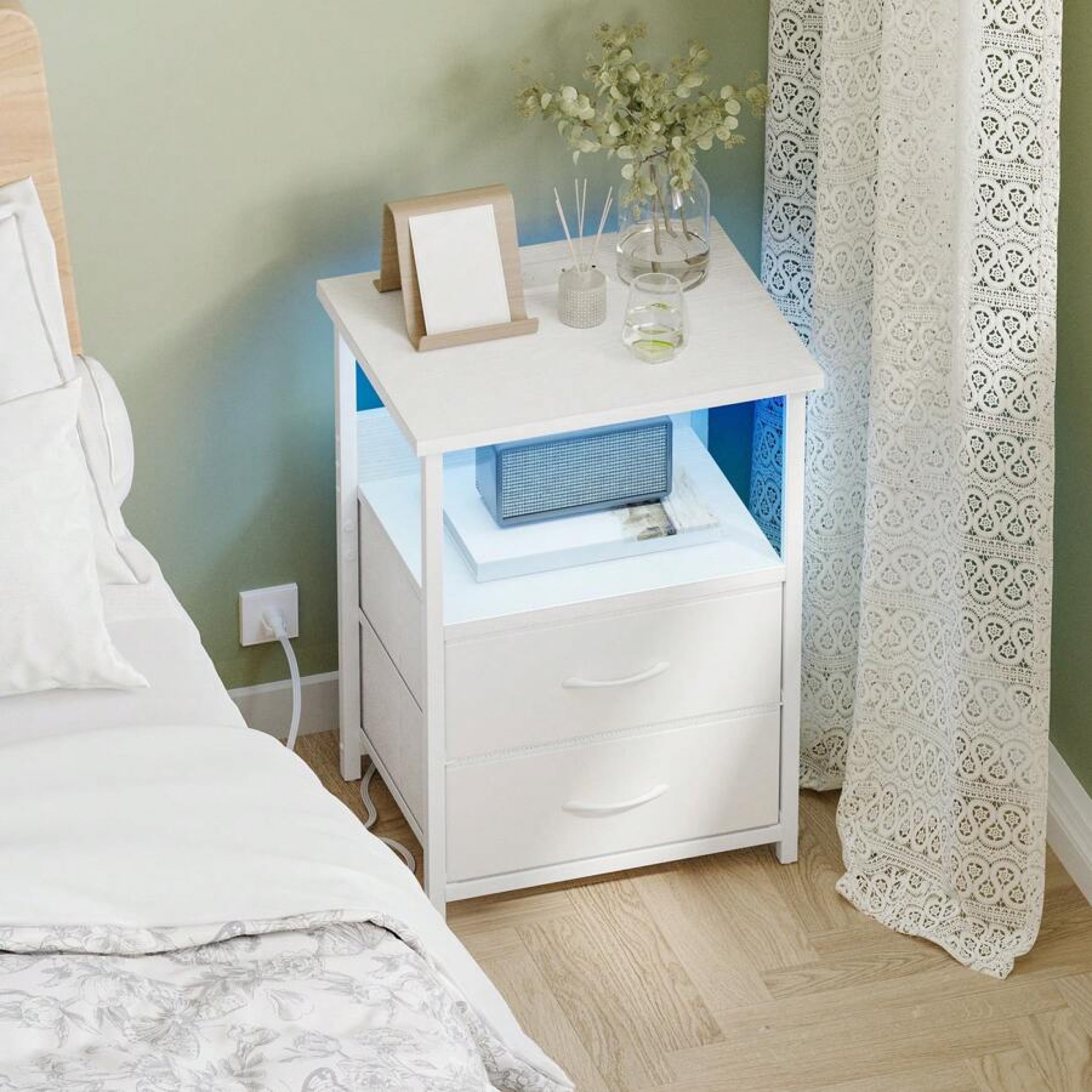 LED Night Stand with Charging Station (USB Ports + Outlets) - PU ...
