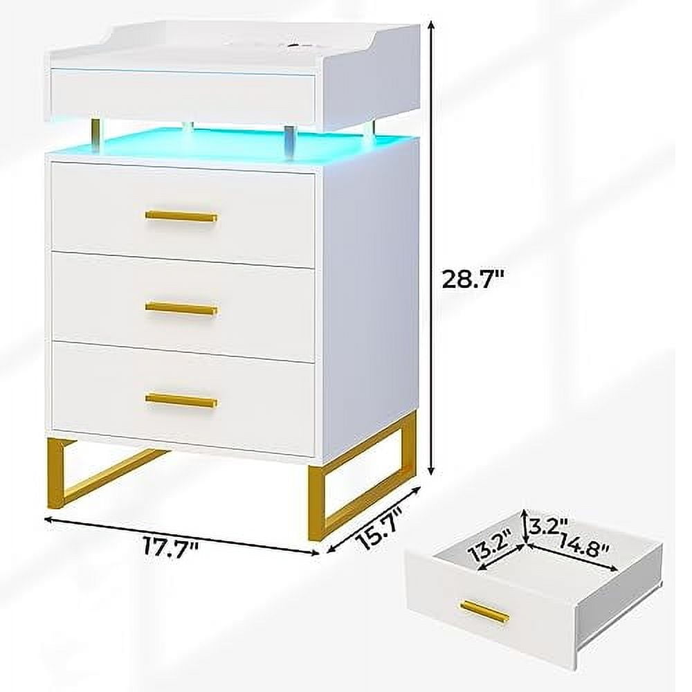 LED Nightstand with Charging Station, Night Stand with 3 Drawers and 1 ...