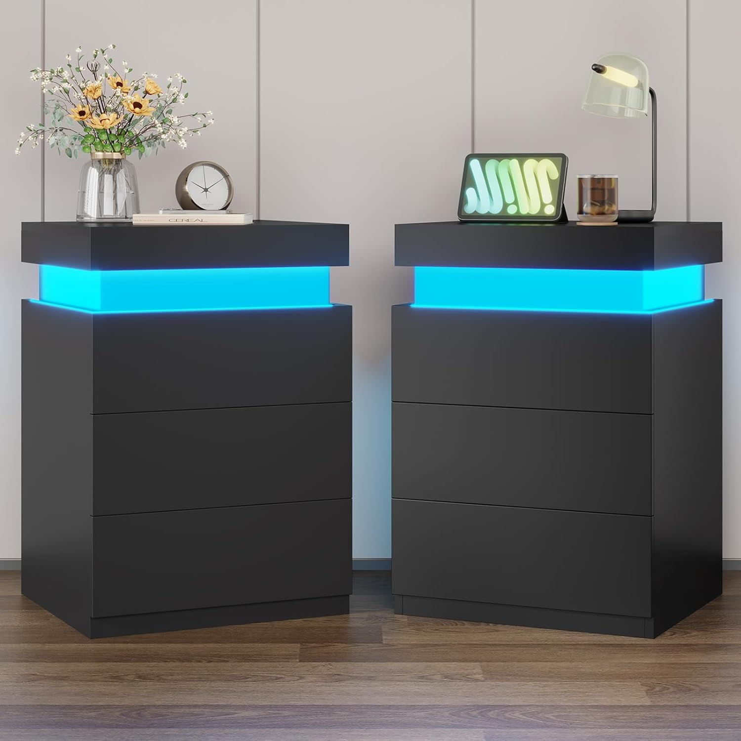 LED Nightstand Charging Station USB Port Outlets Bedside Table 3 ...