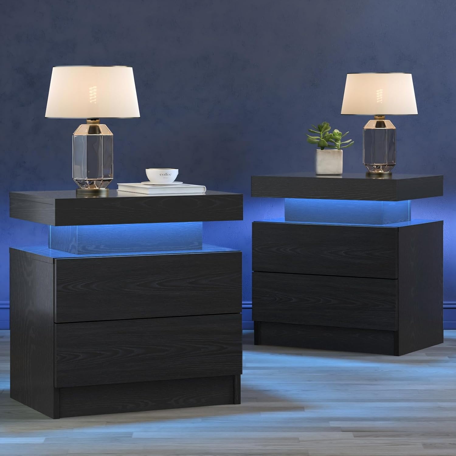 LED Nightstand Set of 2,Modern Night Stand Set 2,Multi-Color LED Light ...