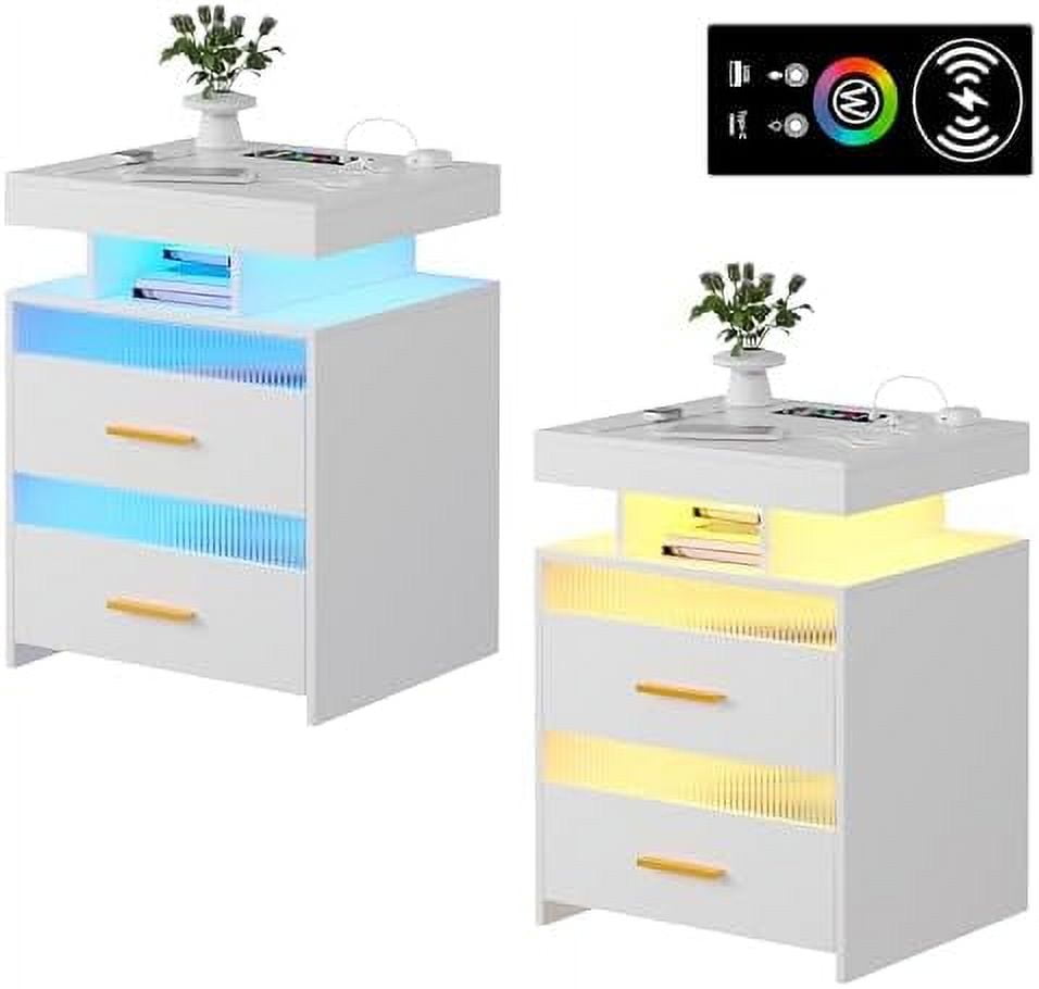 LED Nightstand with USB/Type-C/Wireless Charging Station Smart Night ...