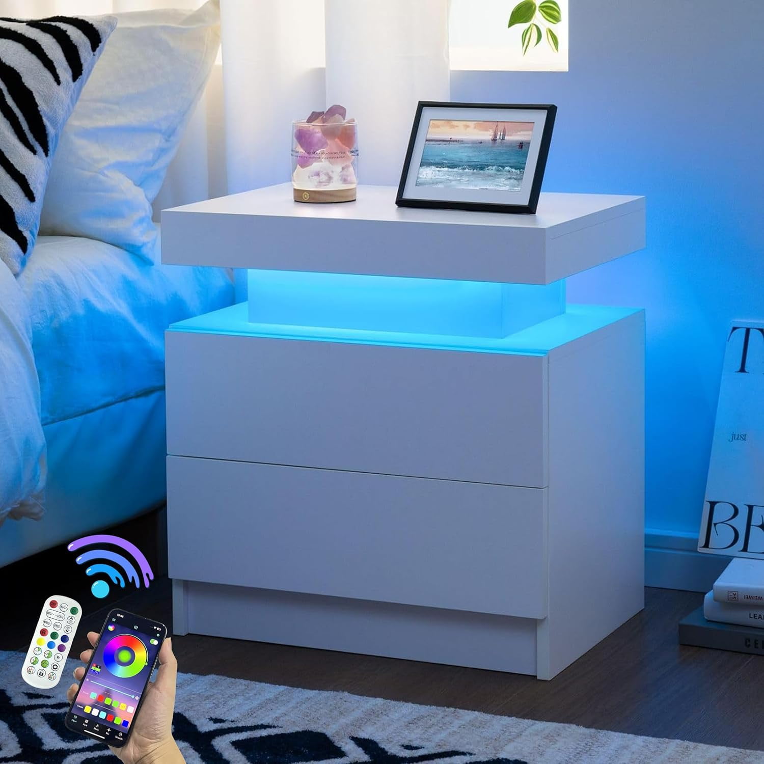 LED Nightstand White Nightstand with Led Lights Modern Night Stand with ...