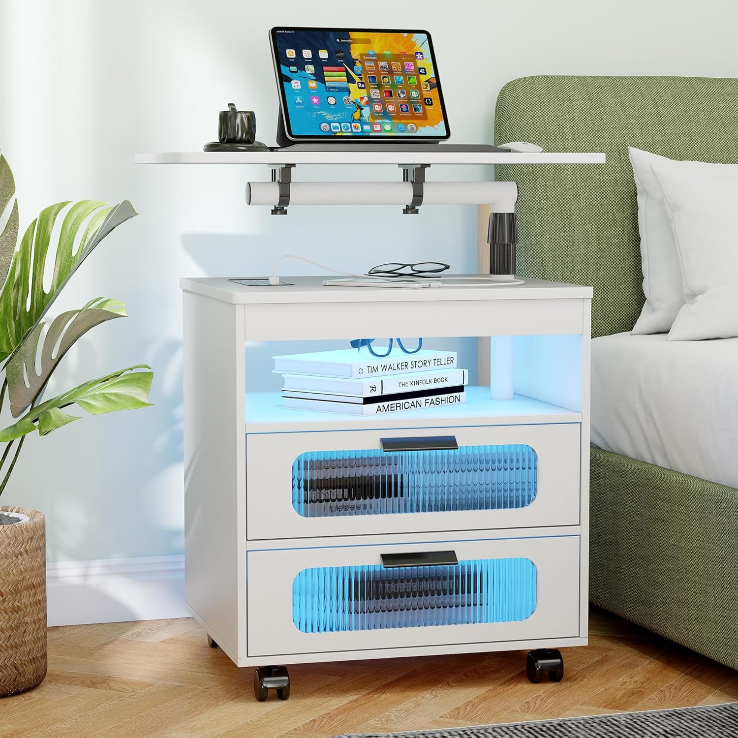 LED Nightstand with Wireless Charging Station, Bedroom Night Stand with ...