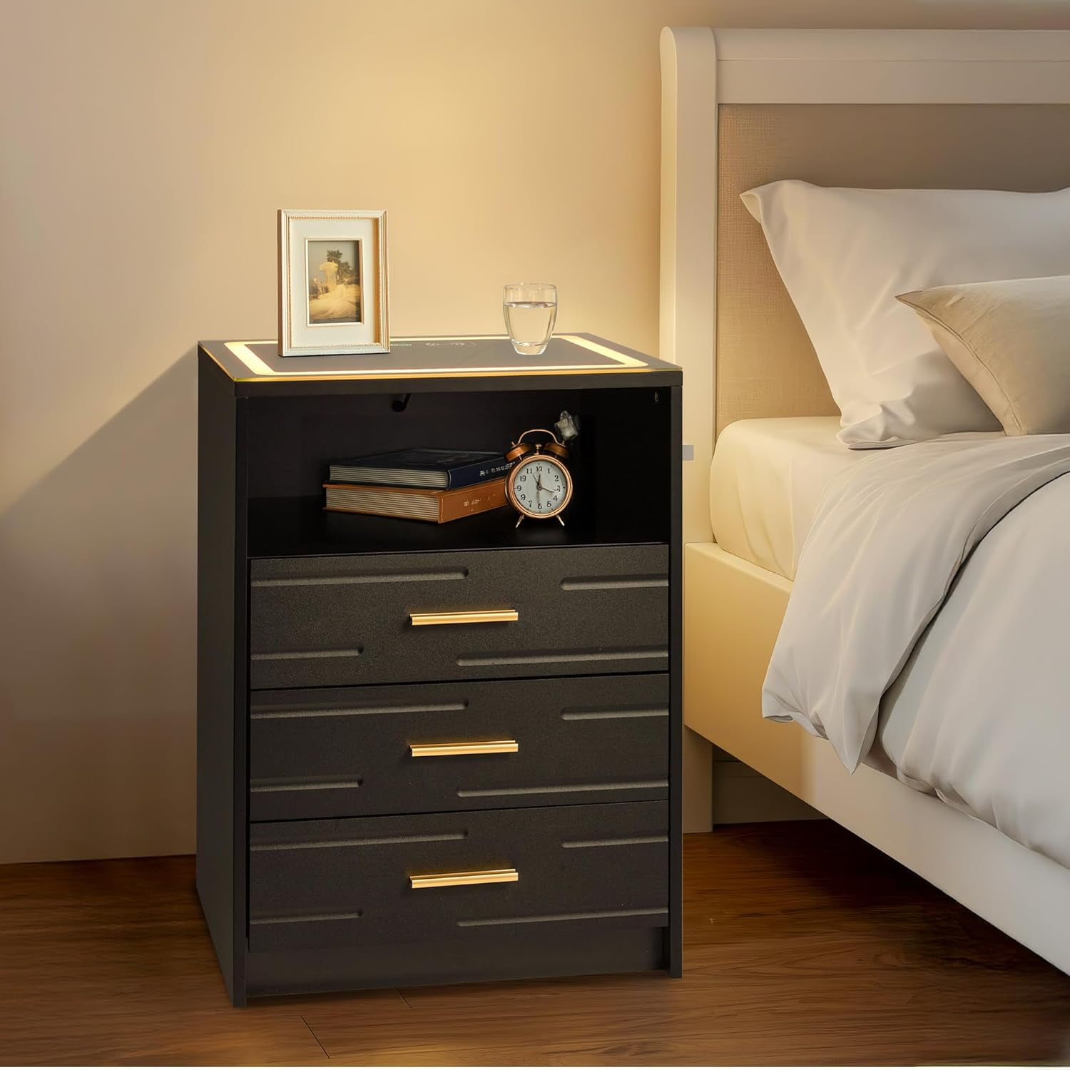 LED Nightstand with Wireless Charging Station, Smart Night Stand with ...